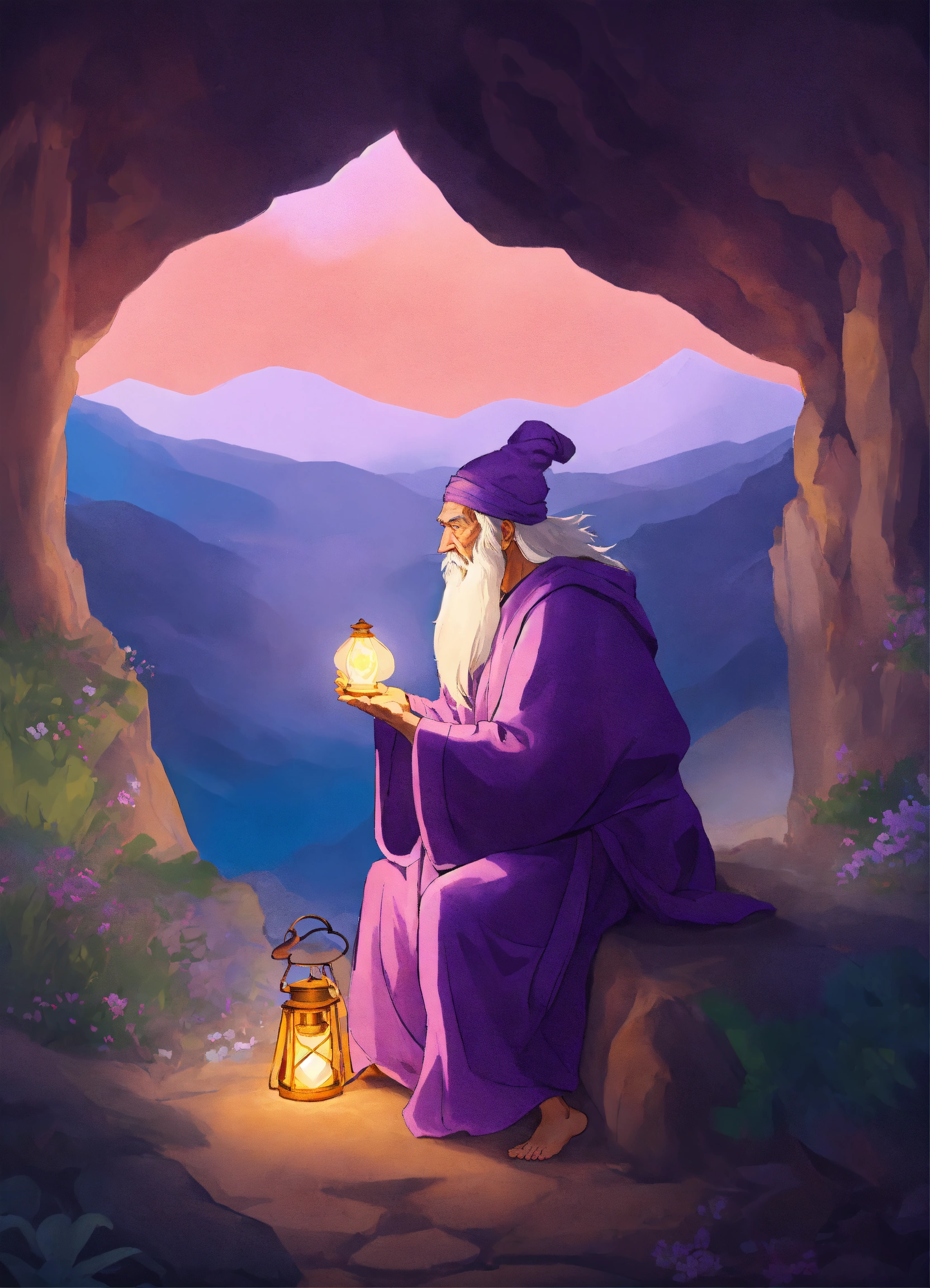 Lexica - "Create a nighttime scene featuring an elderly man, the Hermit ...