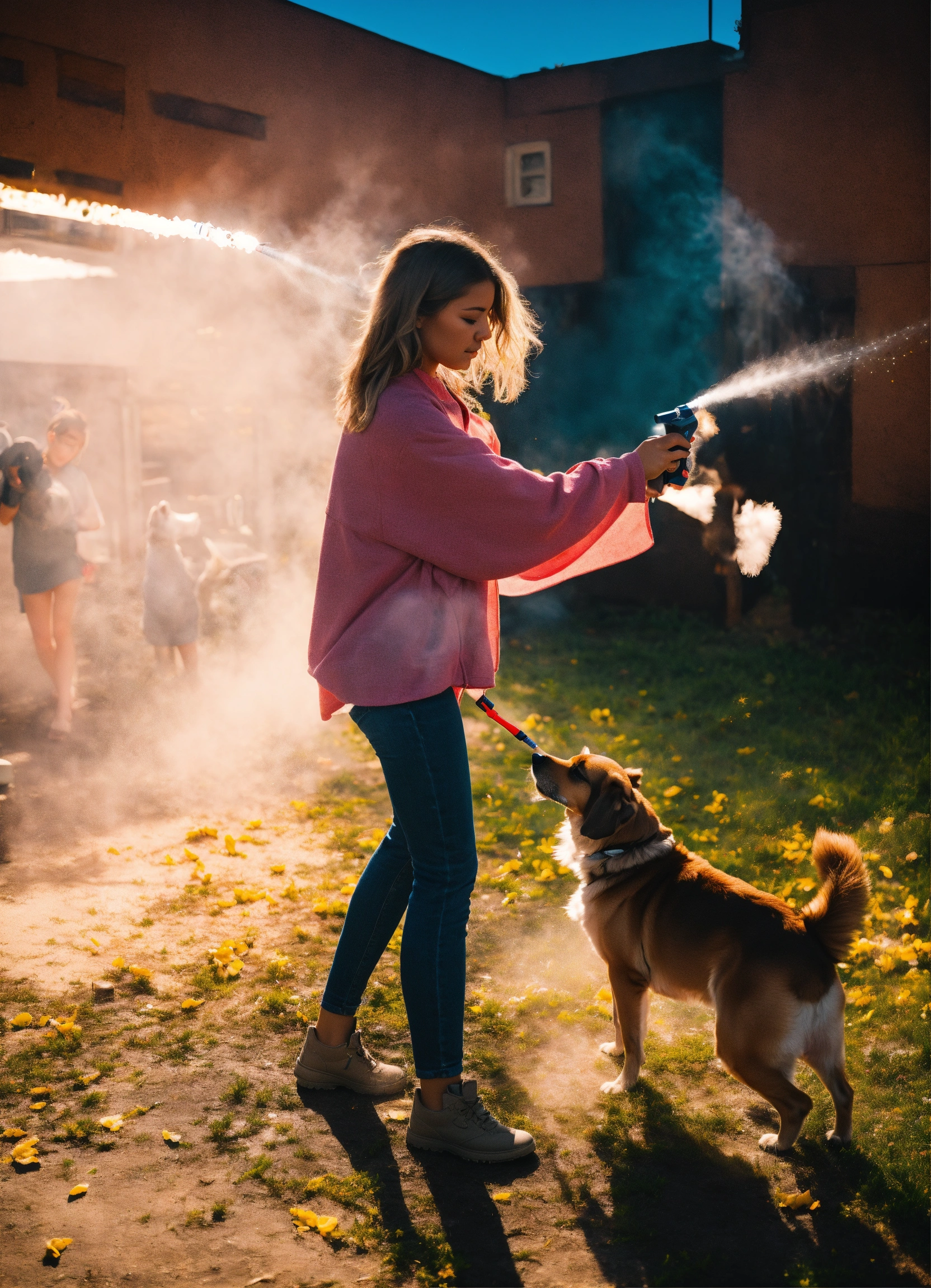 Lexica - Girl spraying pepper spray on dog.