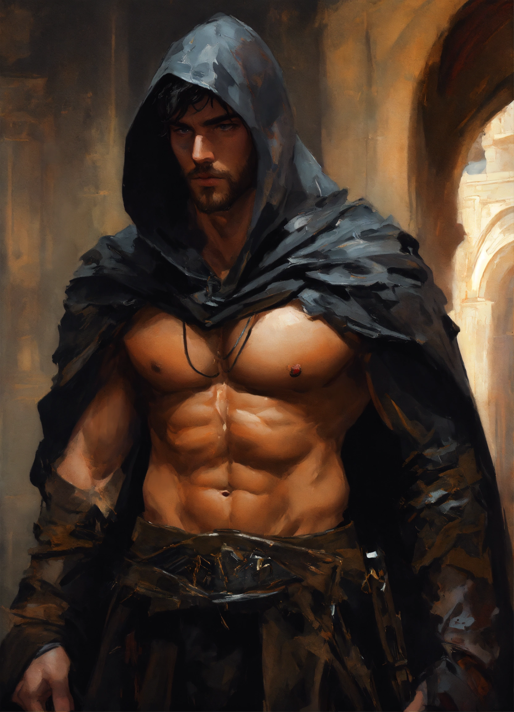 Lexica - A tall 2 metre man, very muscular, bulky. He has a black hood ...