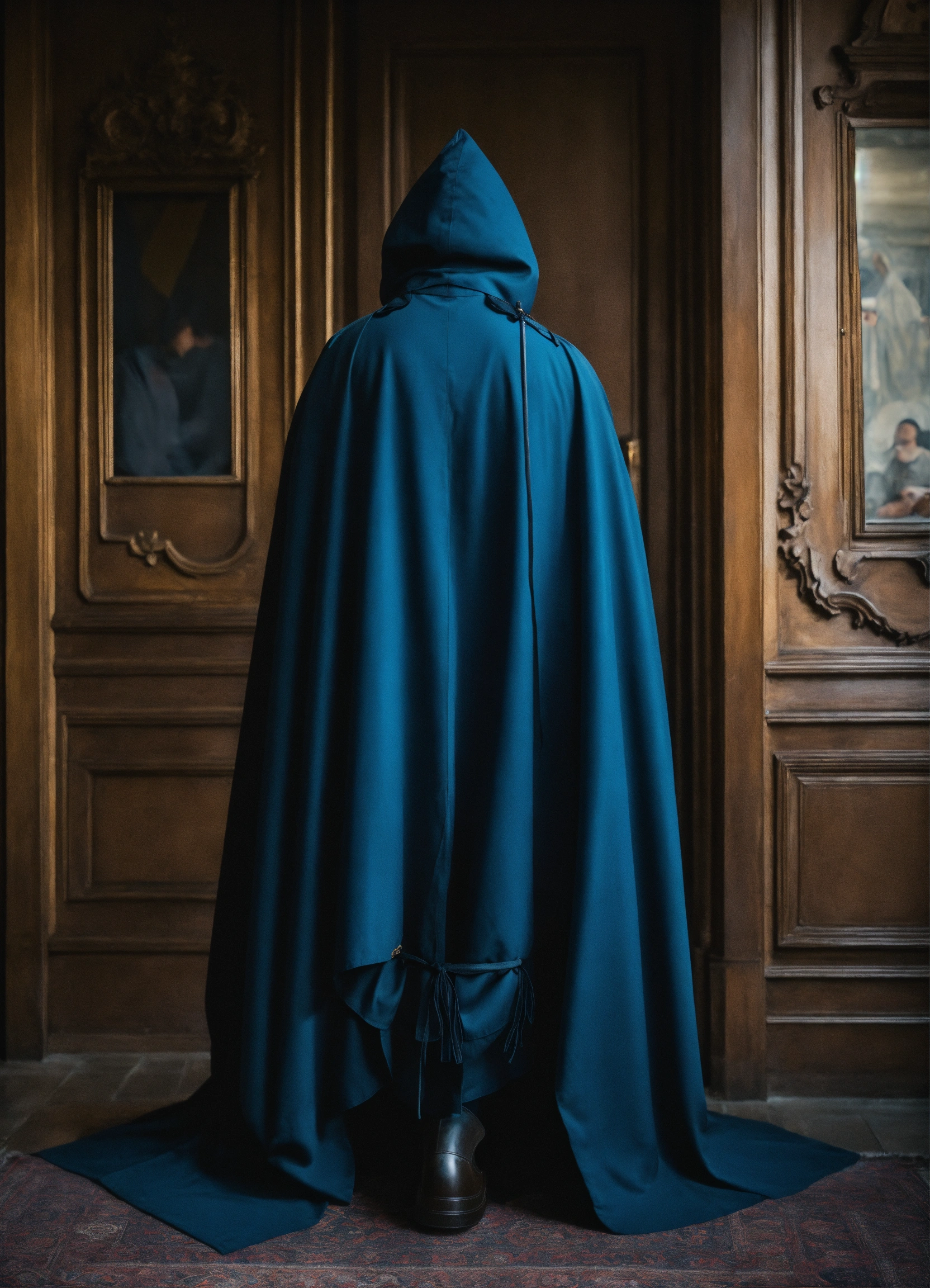 Lexica - Un personnel de dos avec une grande cape à capuche avec une ...