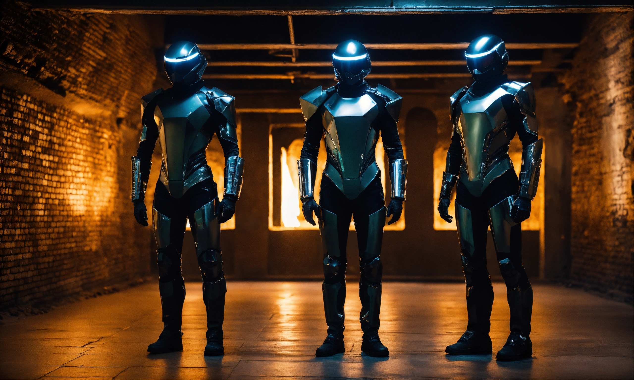 Lexica - An ultrarealistic photograph of three different minimalist futuristic full body power ...