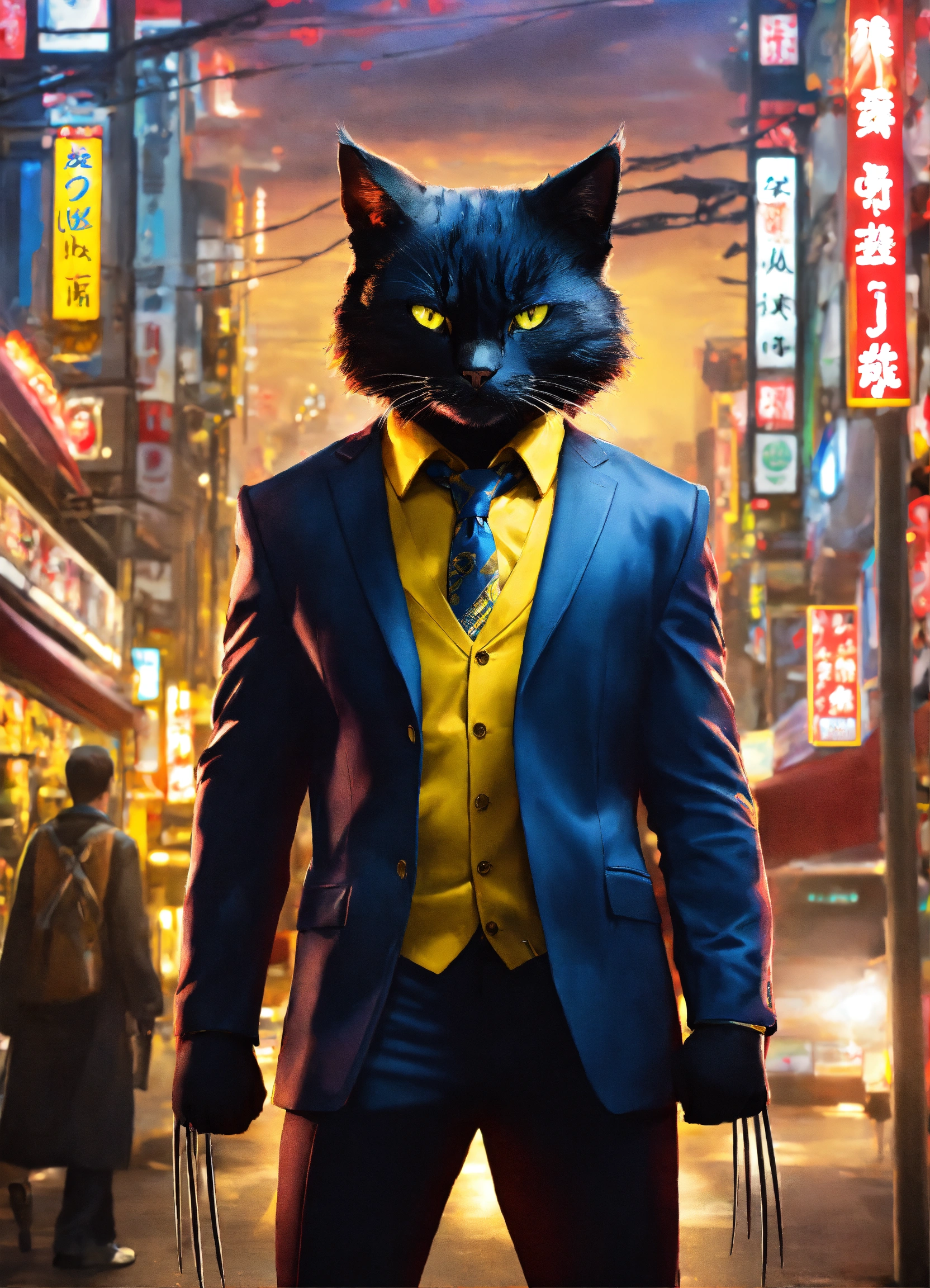 Lexica - A cat wearing a Wolverine suit in Tokyo catching villains ...