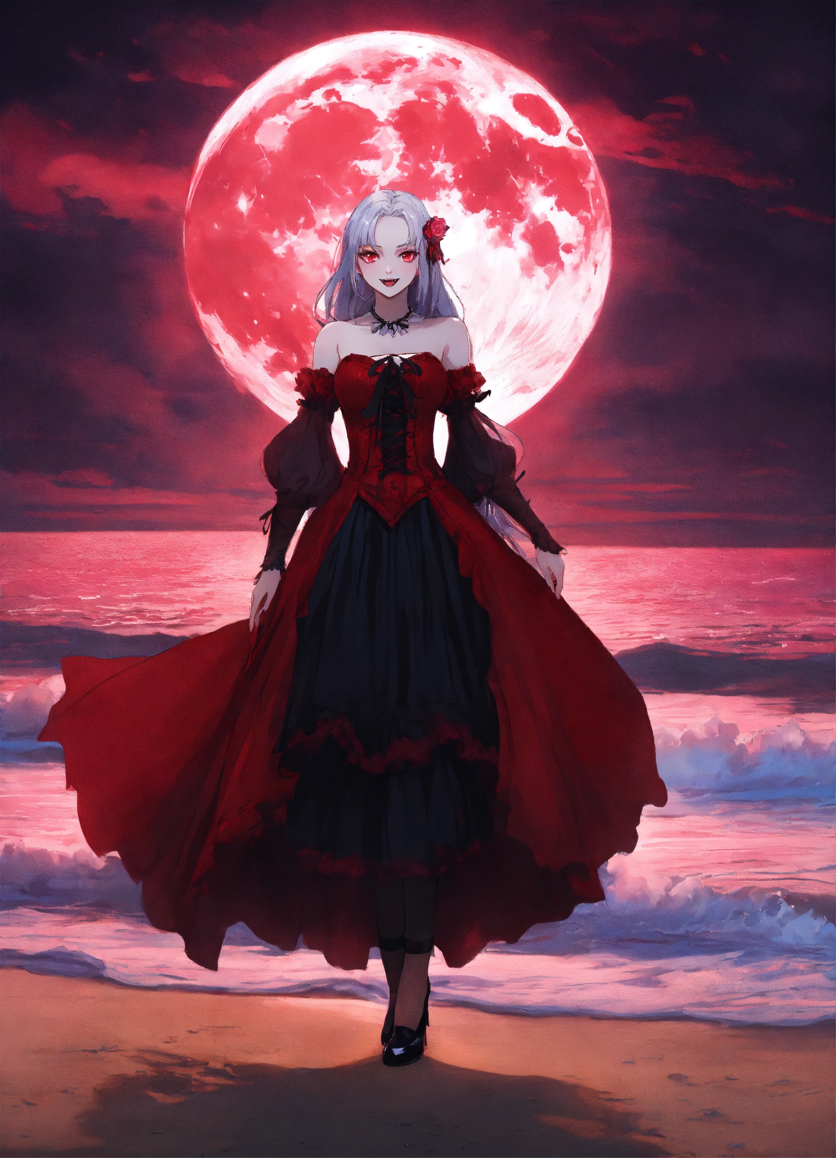 Lexica - Pale woman with bright red eyes, vampire, fangs, pretty, red ...