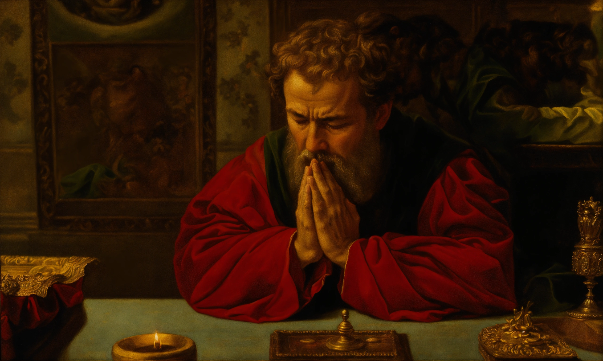 Lexica - Renaissance oil painting of a man praying to god