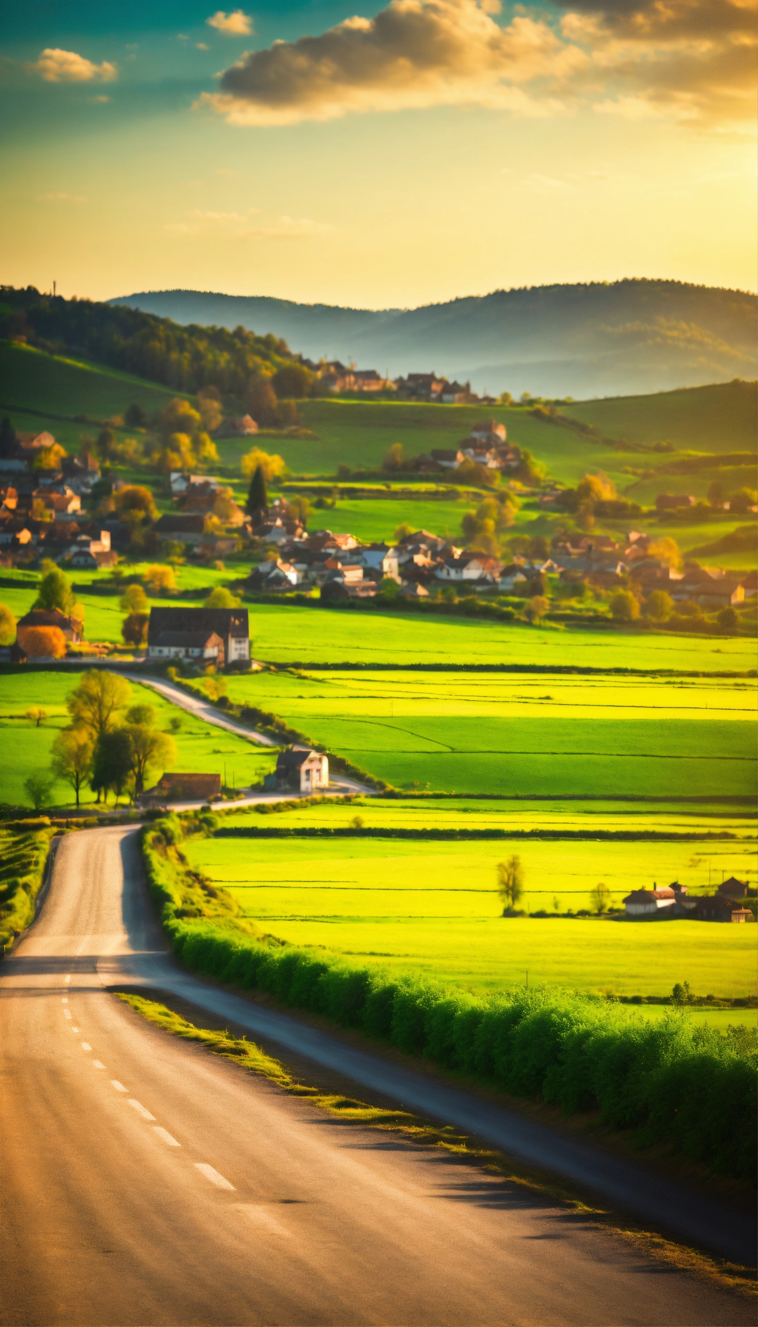Lexica - Sunny day, road, city and village background, Landscape ...
