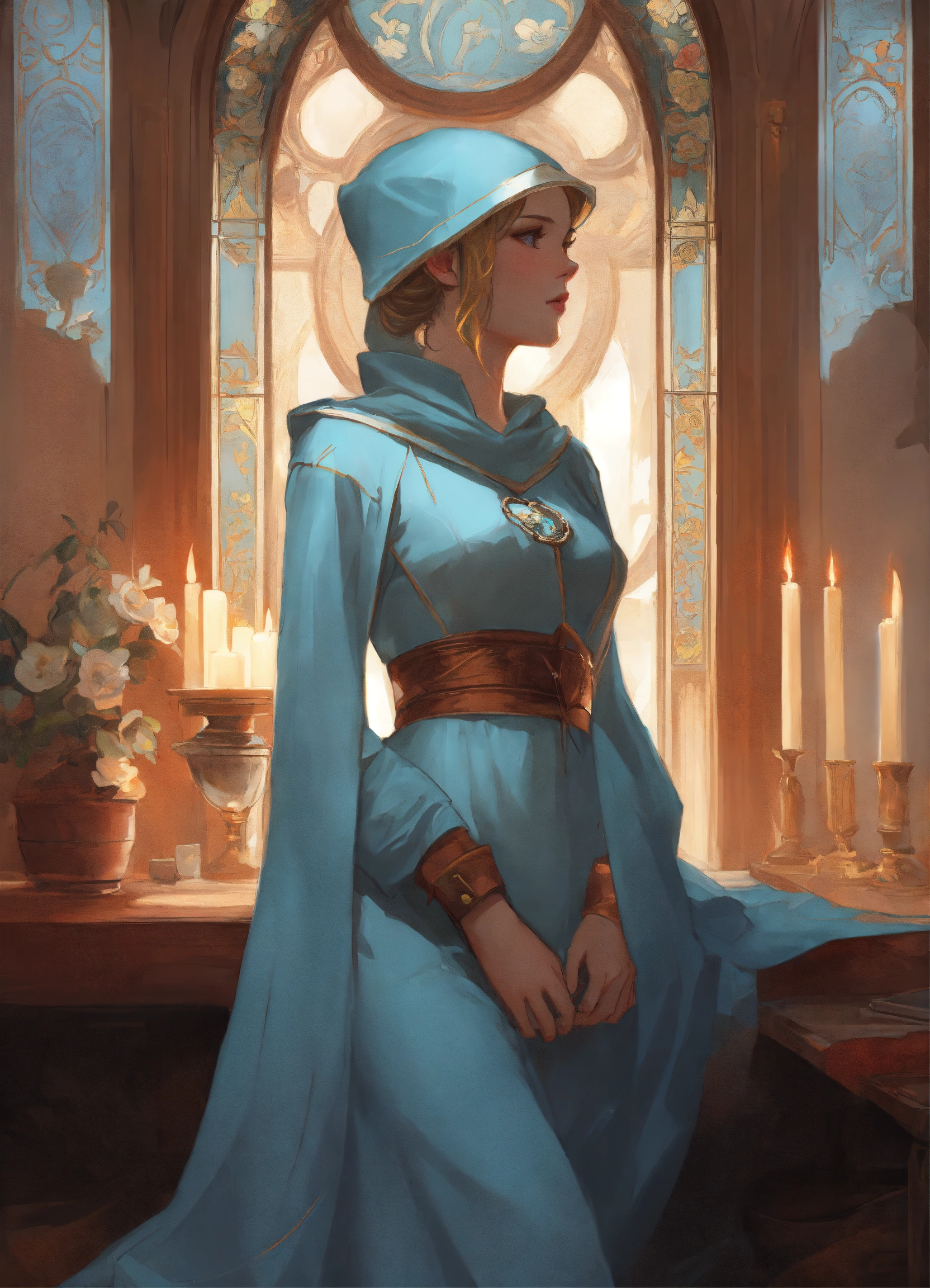 Lexica - Handmaid Medieval in a room, light blue clothes, art by ...