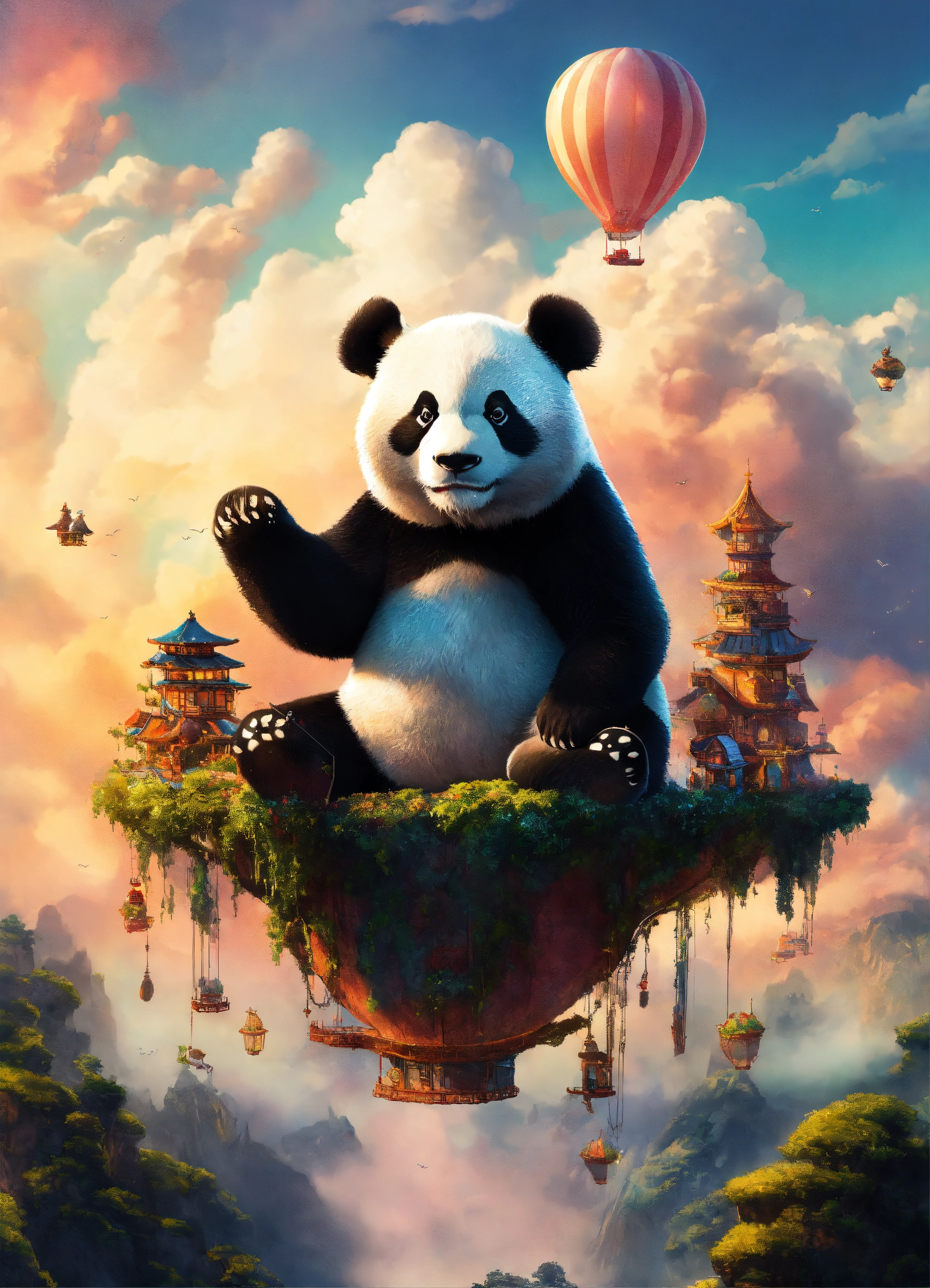 Lexica - Take a journey into a whimsical dreamland where pandas float ...