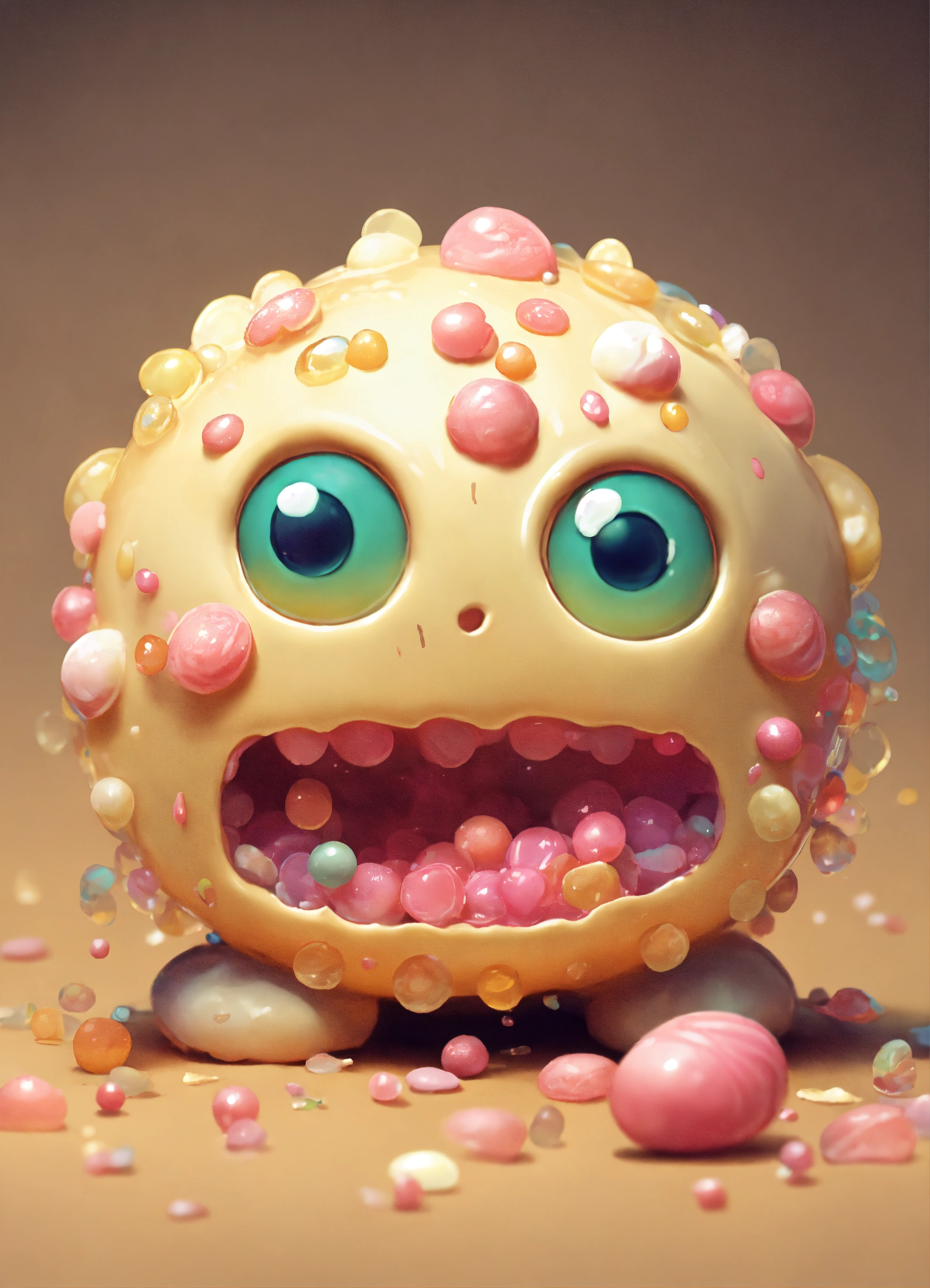 Lexica - A cream-colored kawaii gum monster. It has a pensive ...