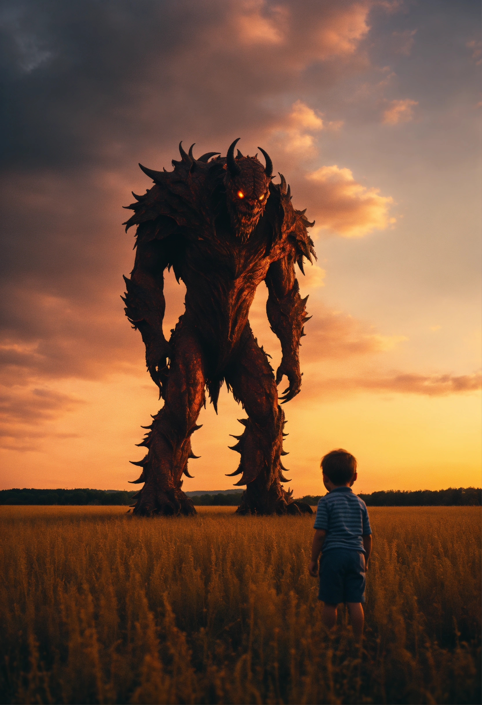 Lexica - Terrifying gigantic monster looming over small child in an ...