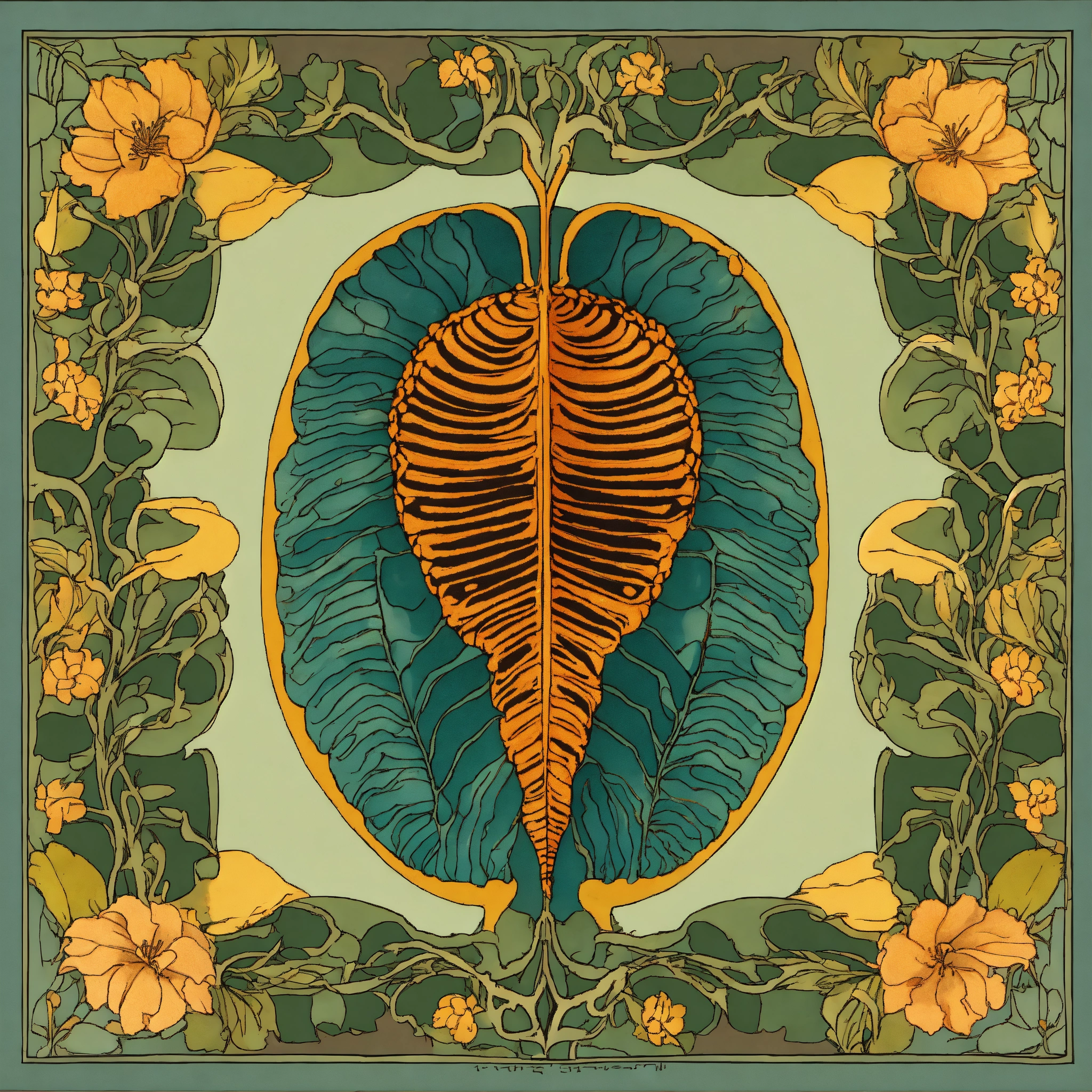 Lexica - Floral print, tiled motif, trilobite, shiny, art nouveau
