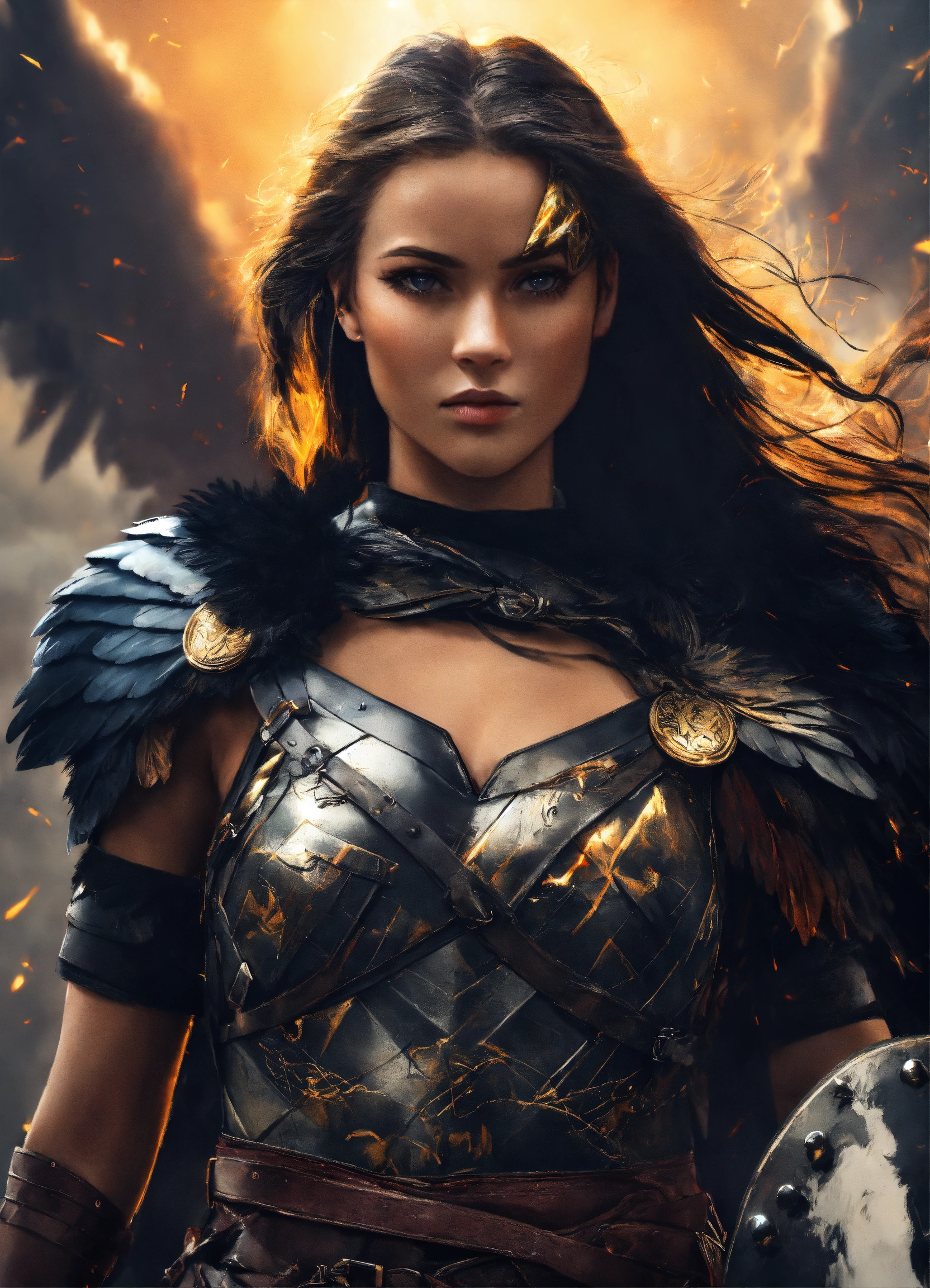 Lexica - Valkyrie, raven , black bird background, dramatic, lightning ...