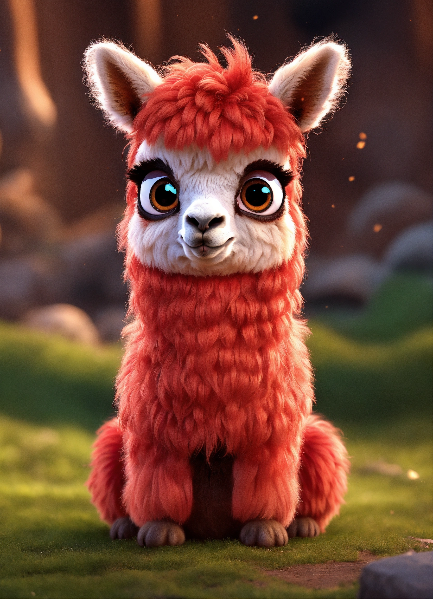 Lexica - A cute all red baby llama with big eyes, animated, cartoon ...