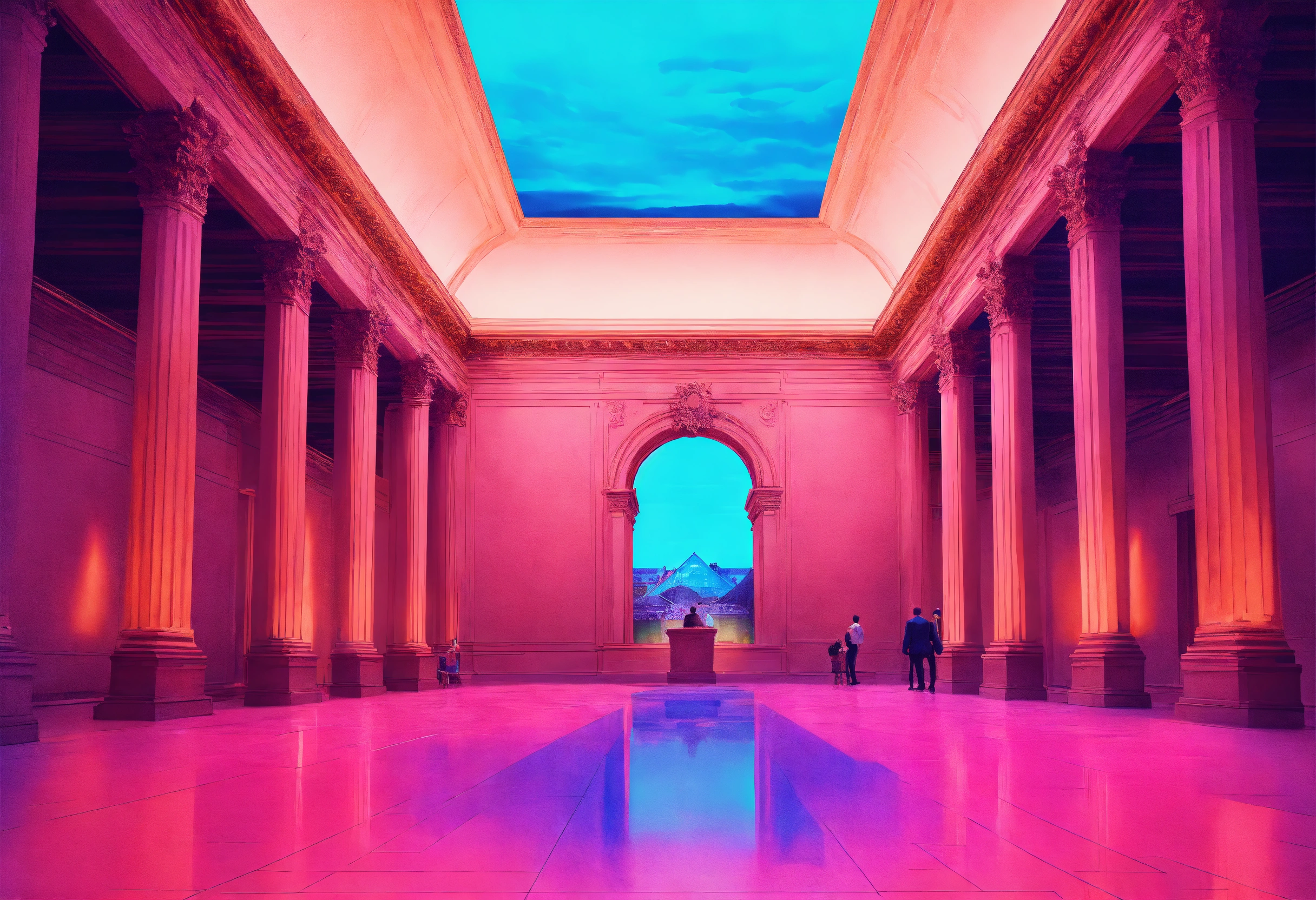 Lexica - Large room at the louvre with massive framed painting on the ...