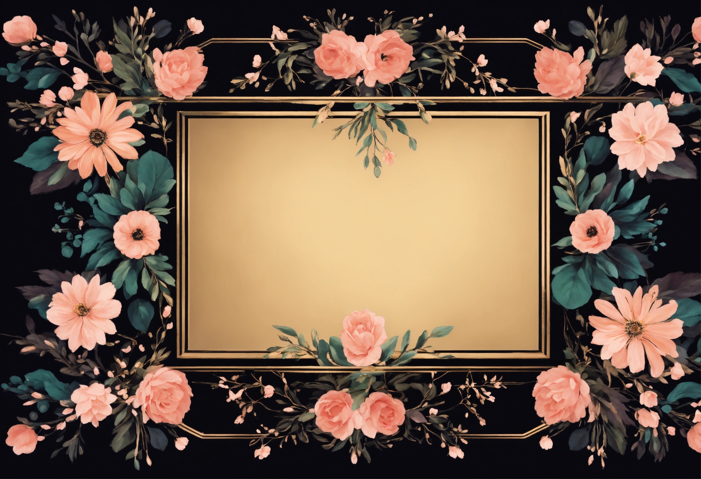 Lexica - Create a feminine, dark floral design frame using a black ...