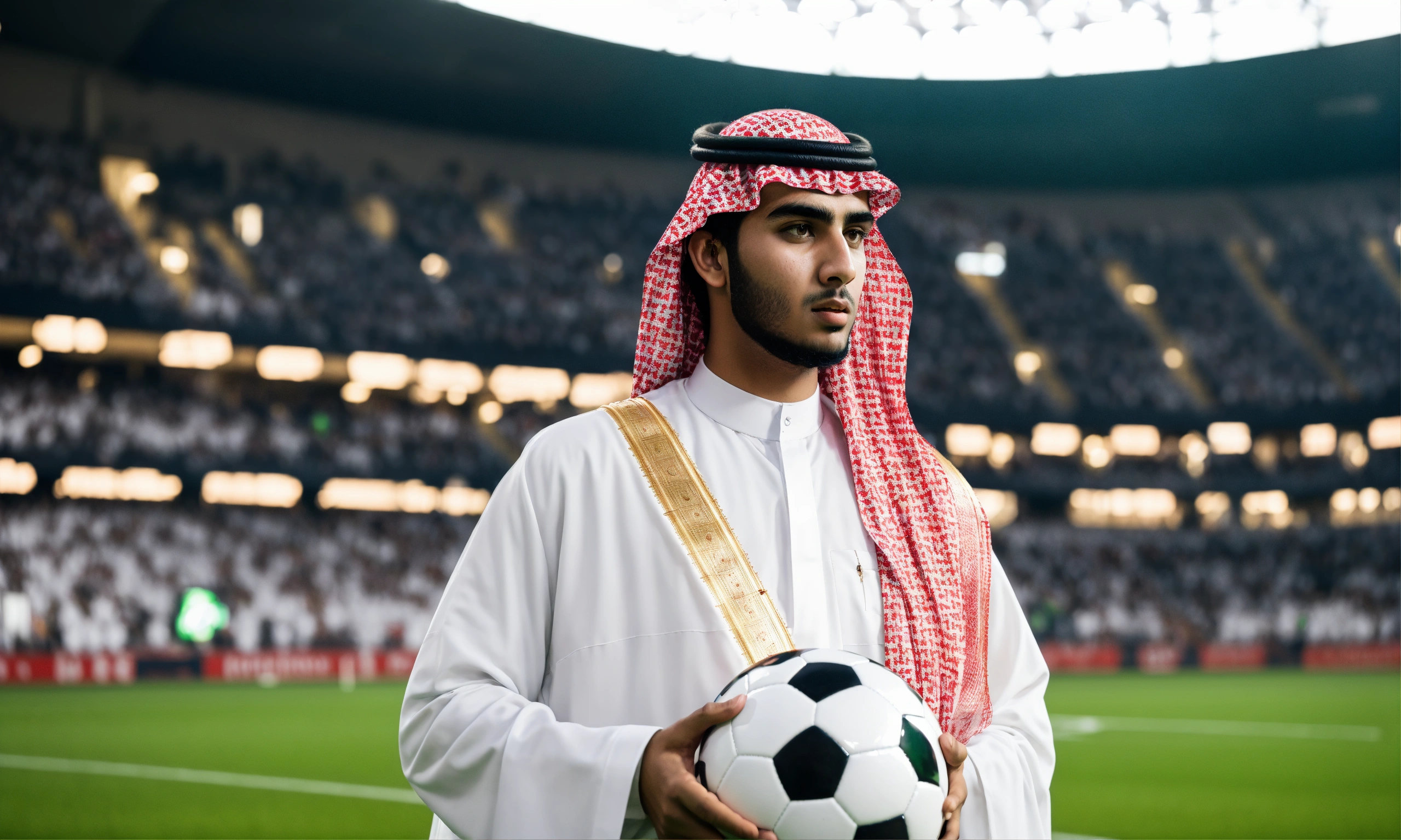 Lexica - Saudi young man, in football stadium, wearing augmented ...