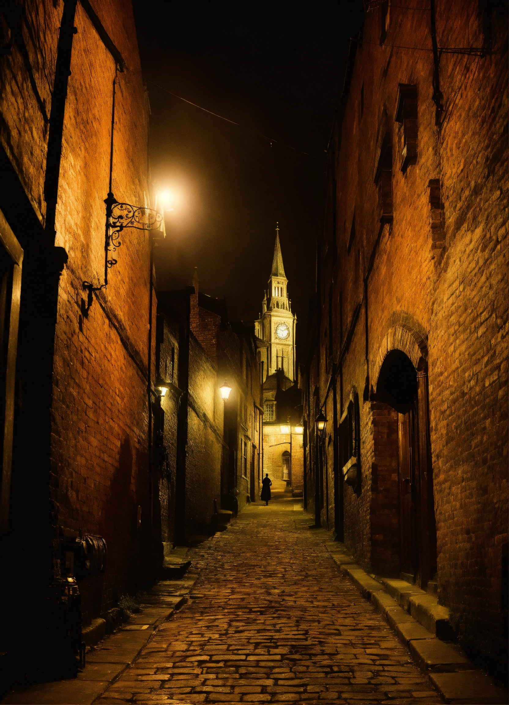 Lexica - Spooky Victorian London alley, night, ghostly monk standing