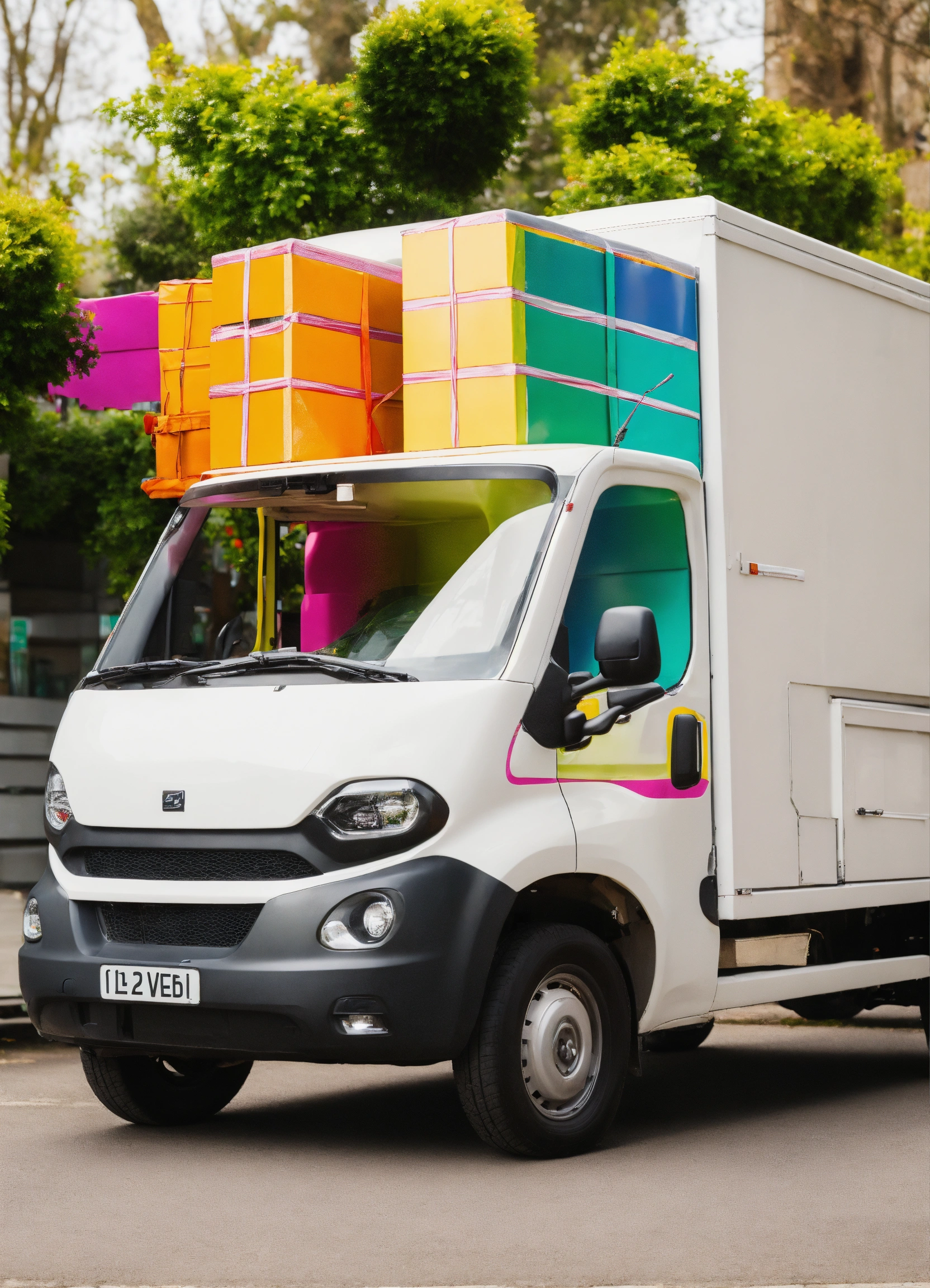 Lexica - White Parcel delivery vehicle with colorfull parcels inside
