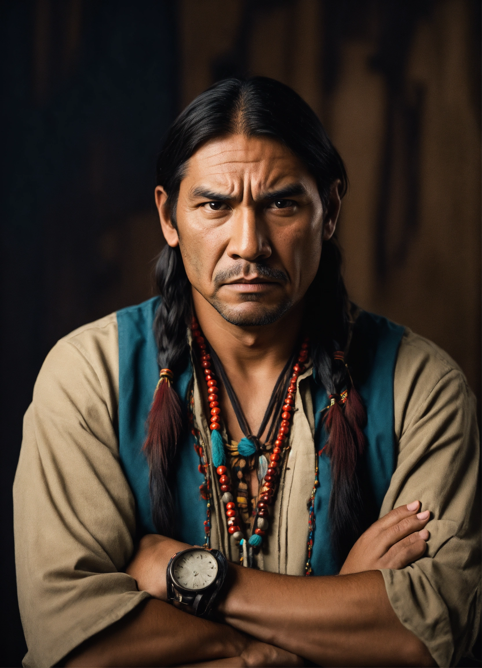 Lexica - Scared native american man, FRONT VIEW, casual clothes, arms ...