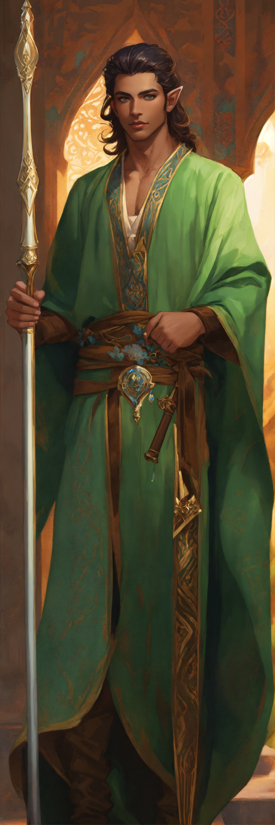 Lexica - Full body portrait of Persian Male Elf Wizard with magical ...