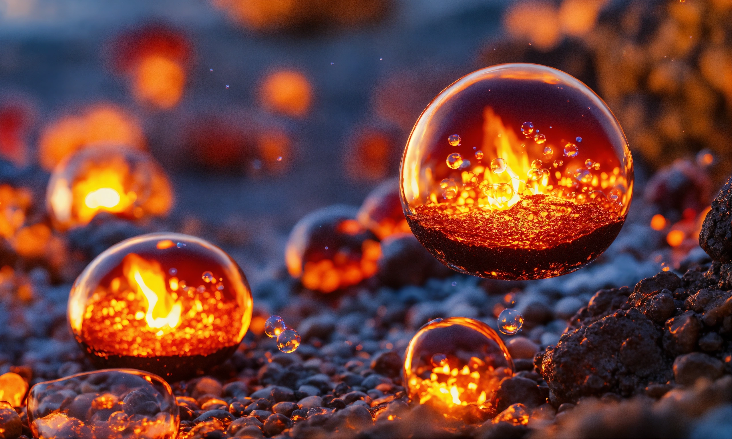Lexica - Bubbles made from molten glass, lava bubbles, burning bubbles ...