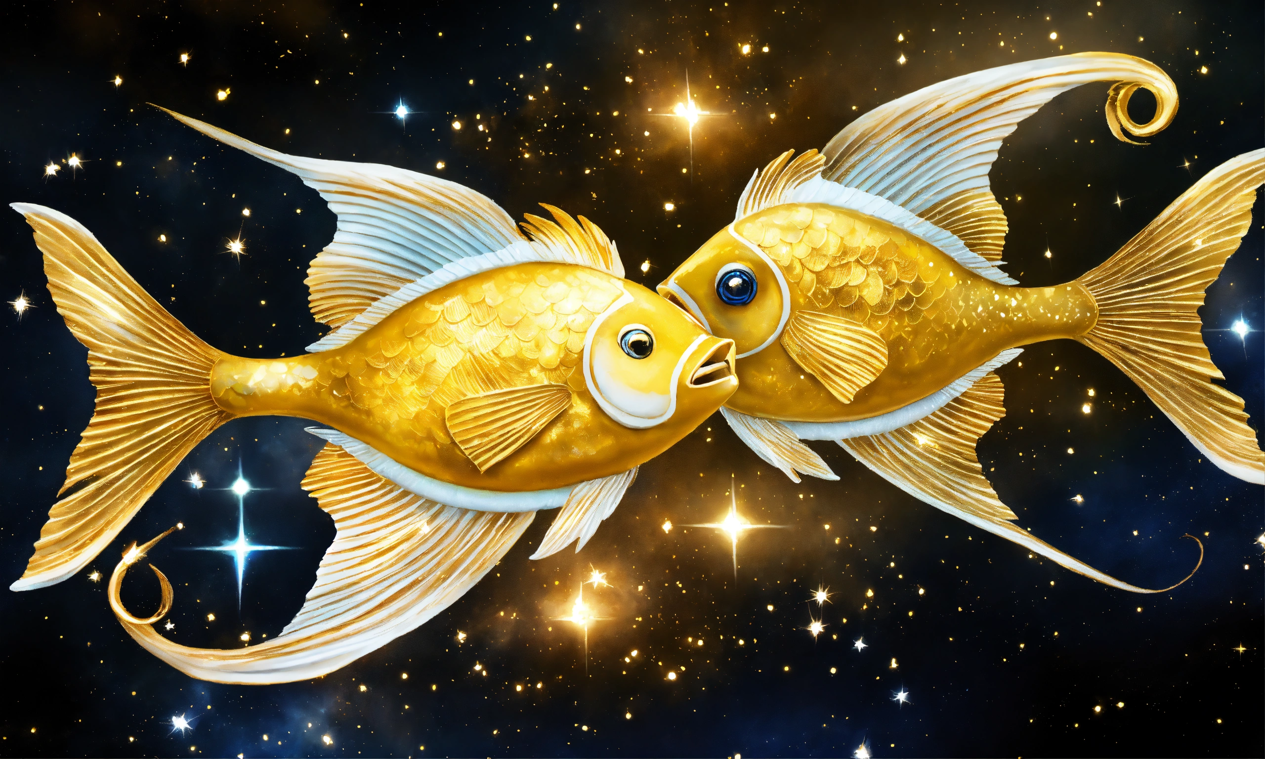 Lexica - Two gold and white mythical fish opposite each other, zodiac ...