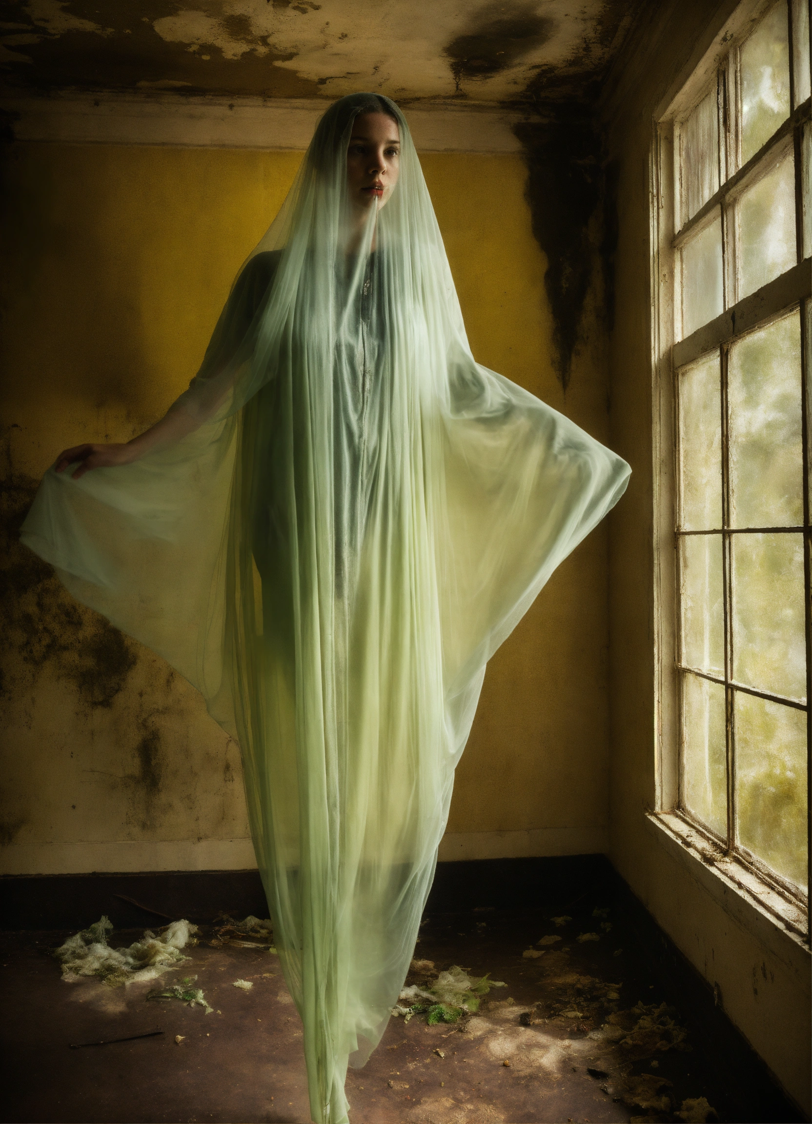 Lexica - Mid-century, Photo realistic, floating flying ghost see ...