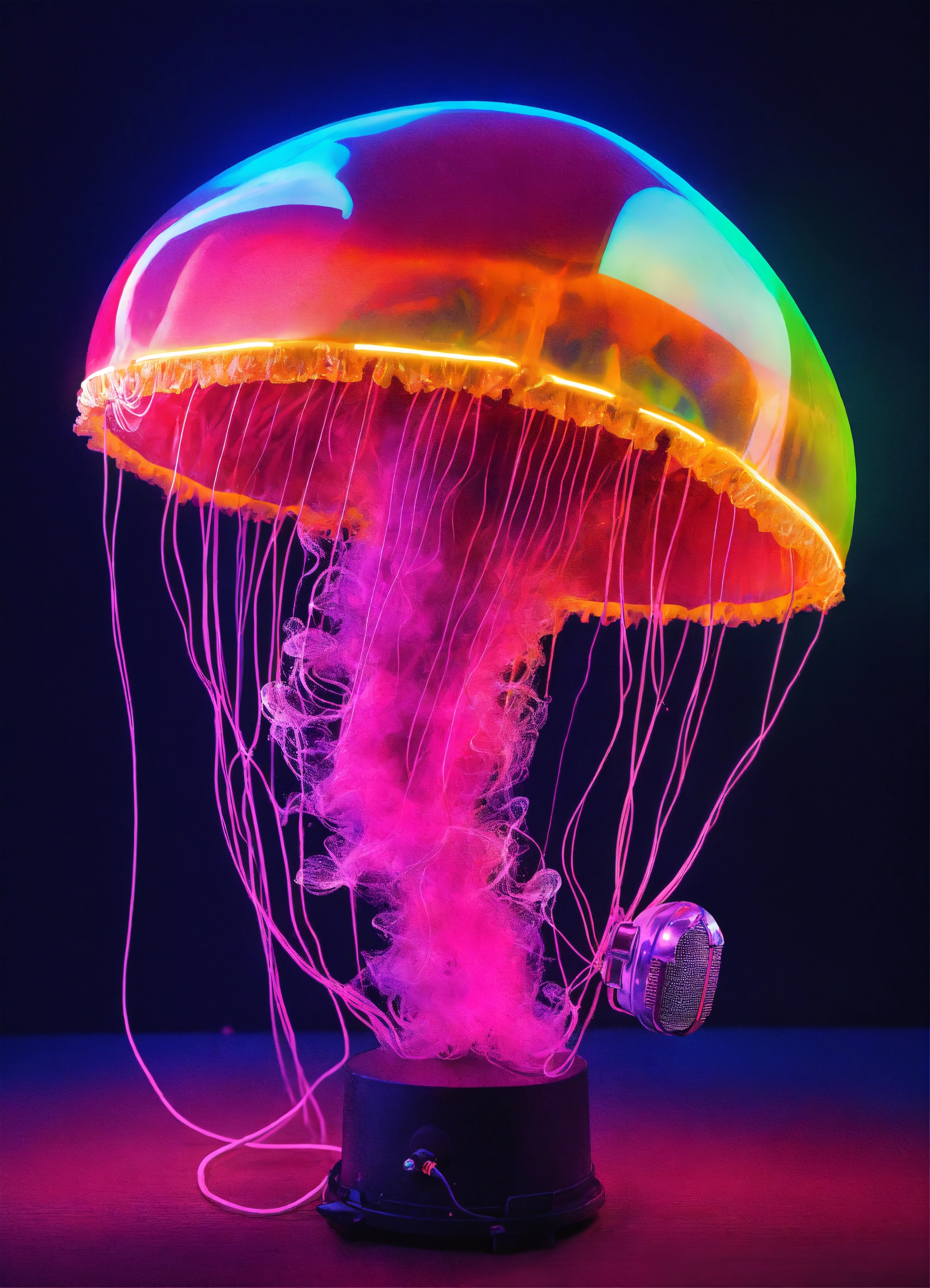 Lexica - Crazy singing fluroszing jellyfish with a microphone in neon ...