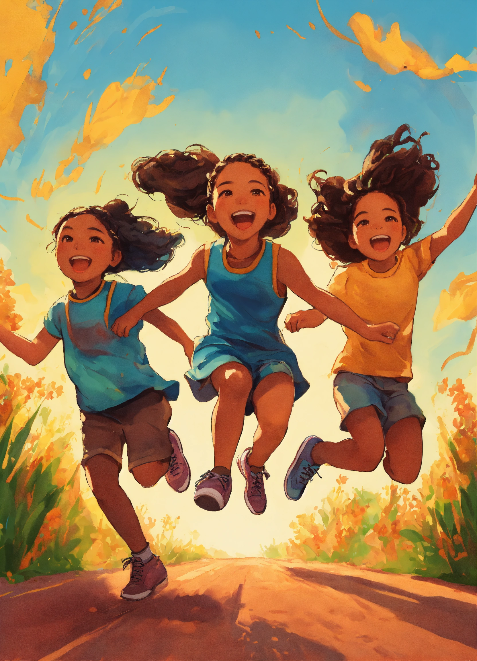 Lexica - A hand drawn painting of a group of Latino children with ...