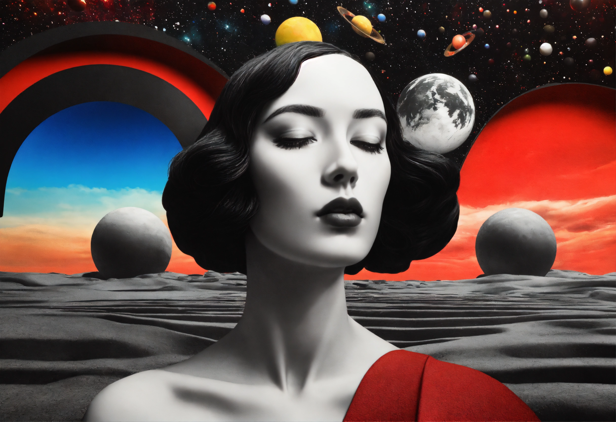 Lexica - Black and white and primary colors, 3d surreal landscape ...