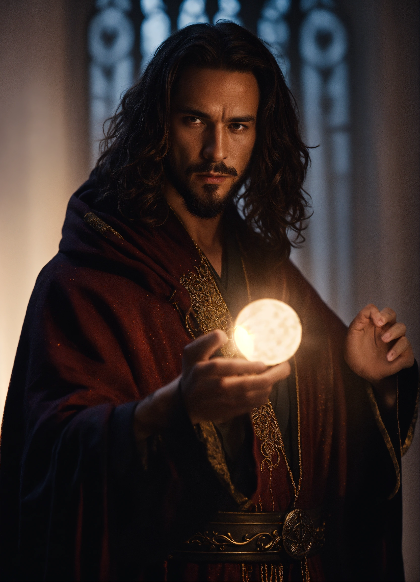 Lexica - Dark medium hair, french goatee, wizard robes, snapping ...