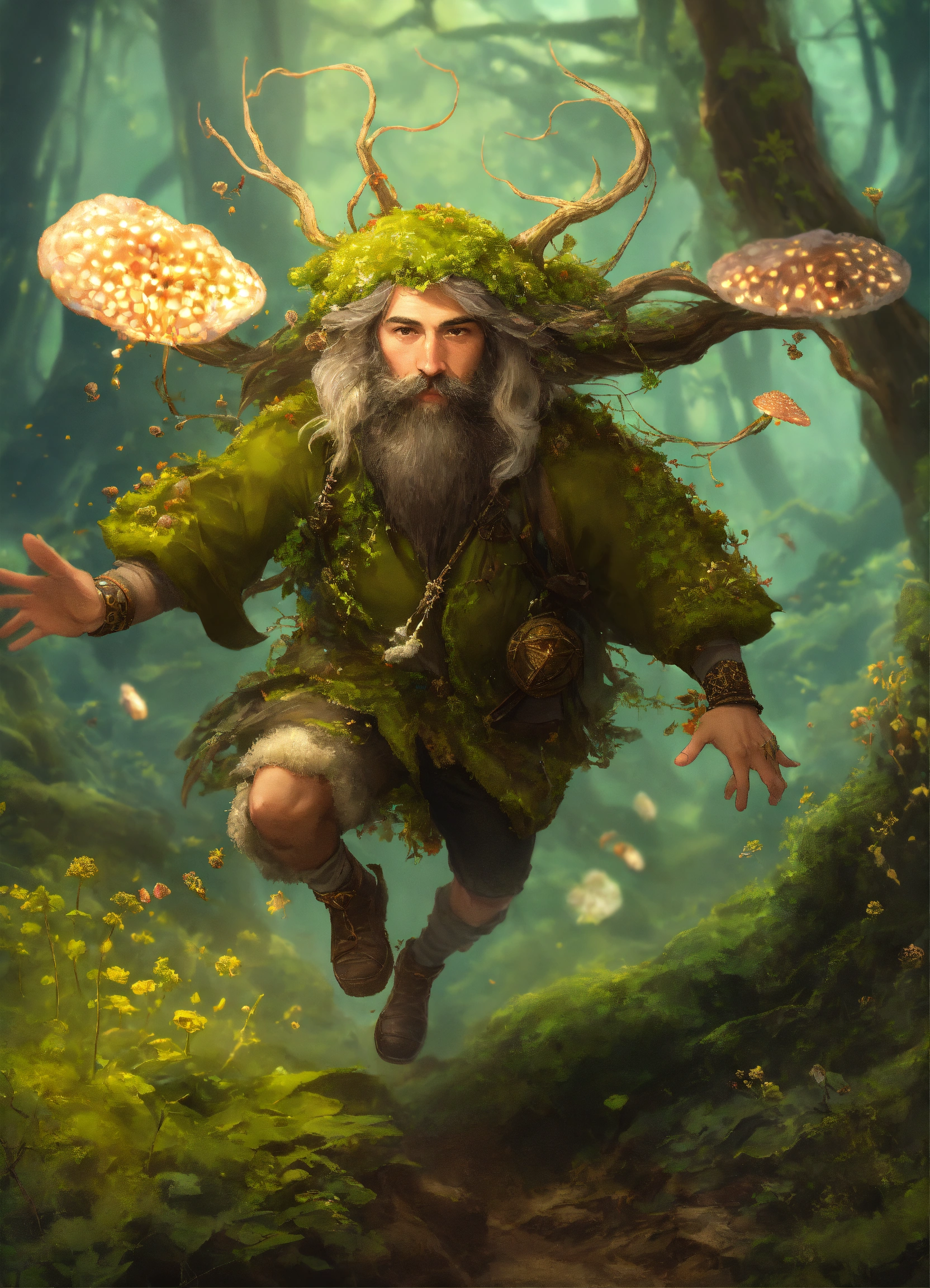 Lexica - Handsome willowy hermit druid running and jumping enveloped in ...