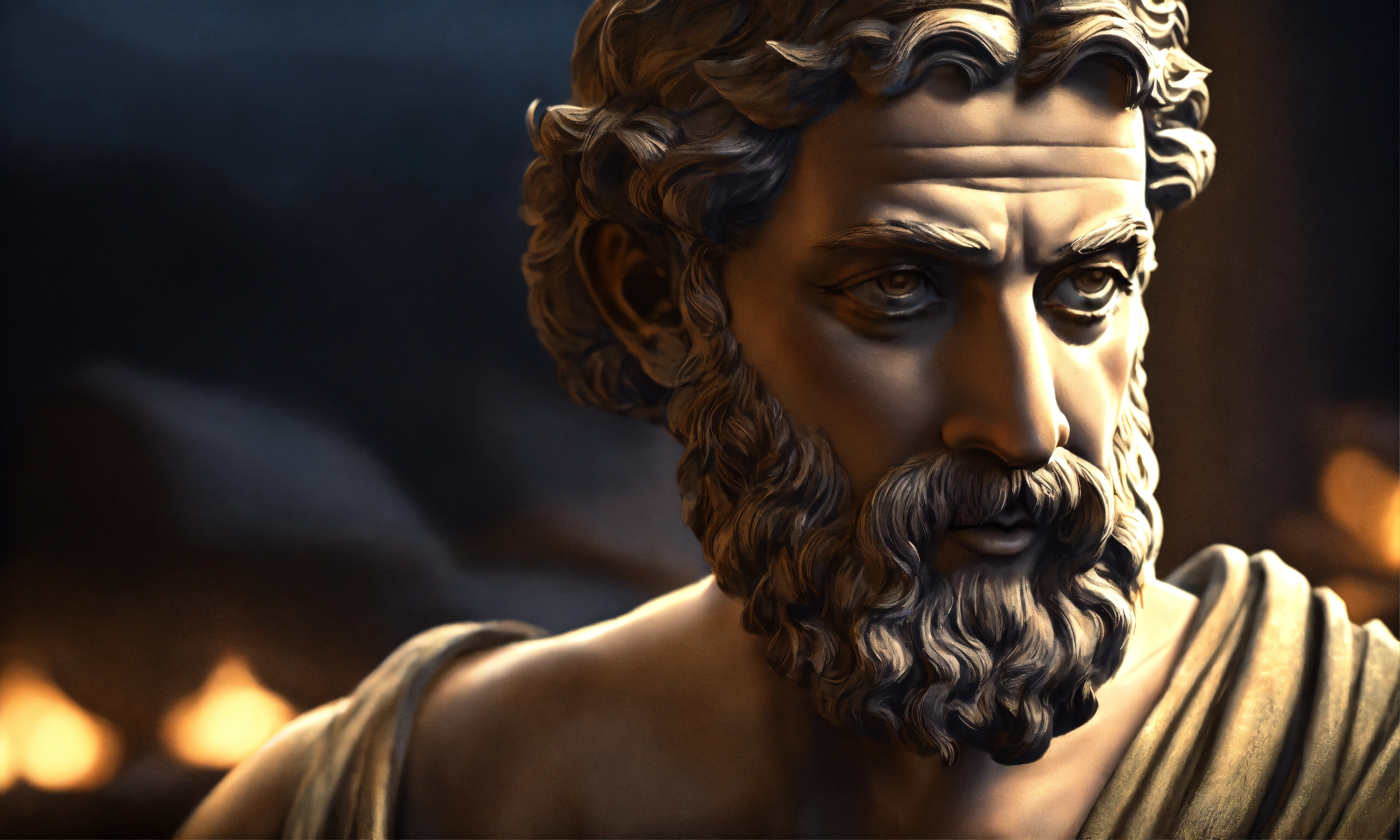 Lexica - Curious Greek philosopher, facing front, dark background ...