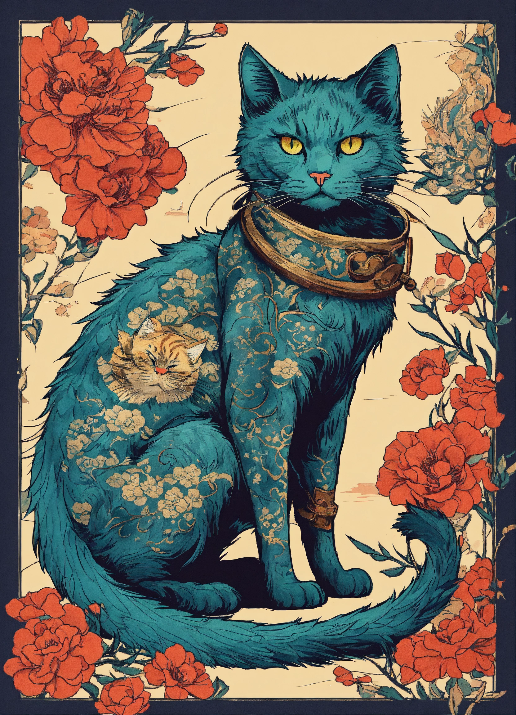 Lexica - There is a cat with a dragon tattoo on it, cat design, cat ...