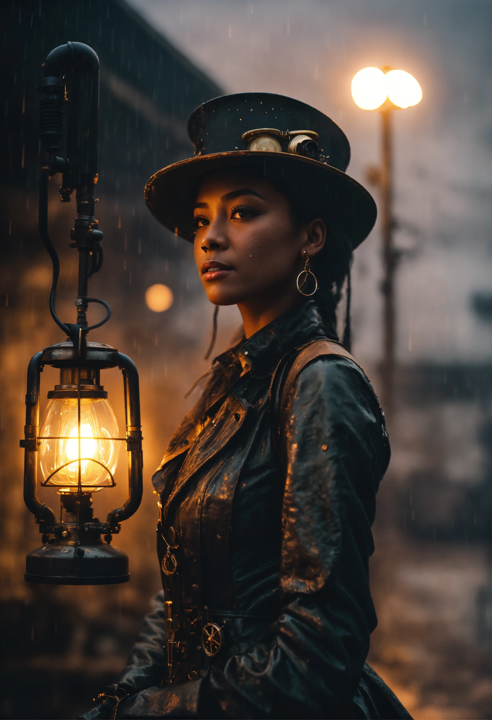 Lexica - Close up from a beautiful black skinned steampunk young lady ...