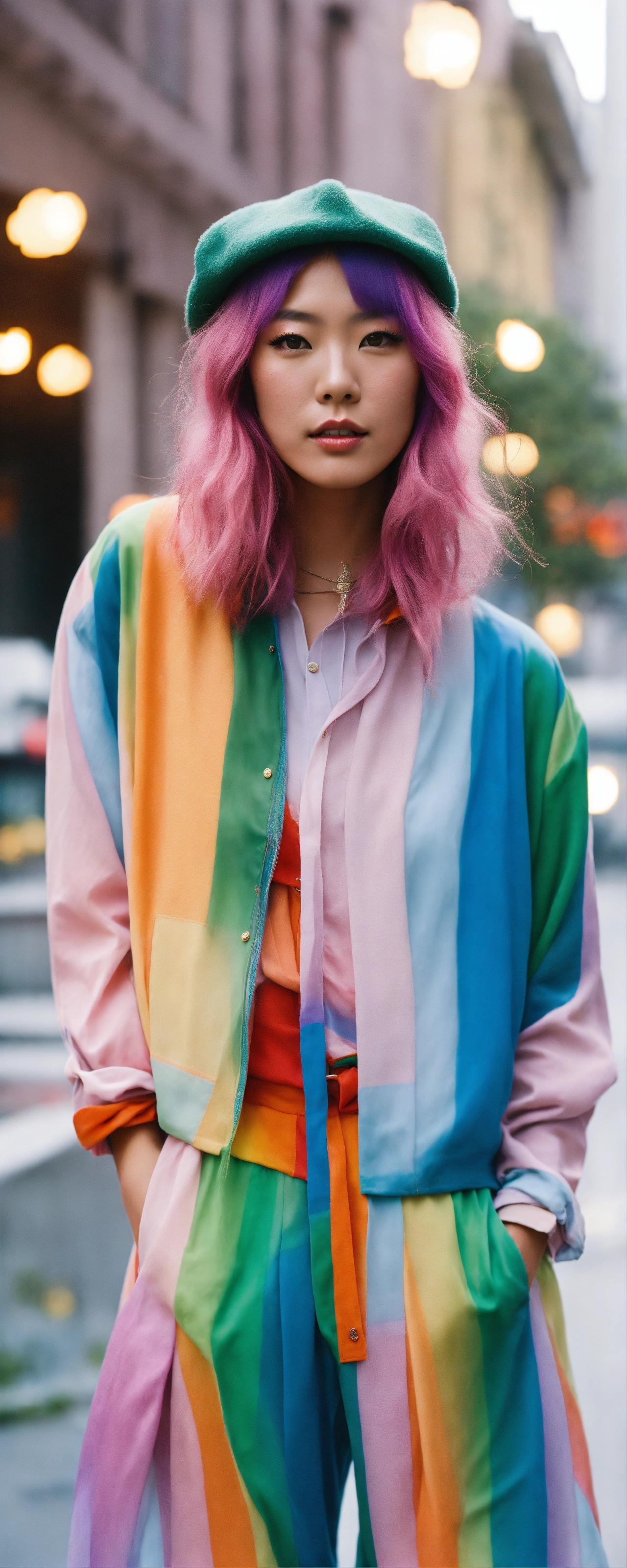Lexica - Portrait of a beautiful Japanese fashion model with rainbow ...