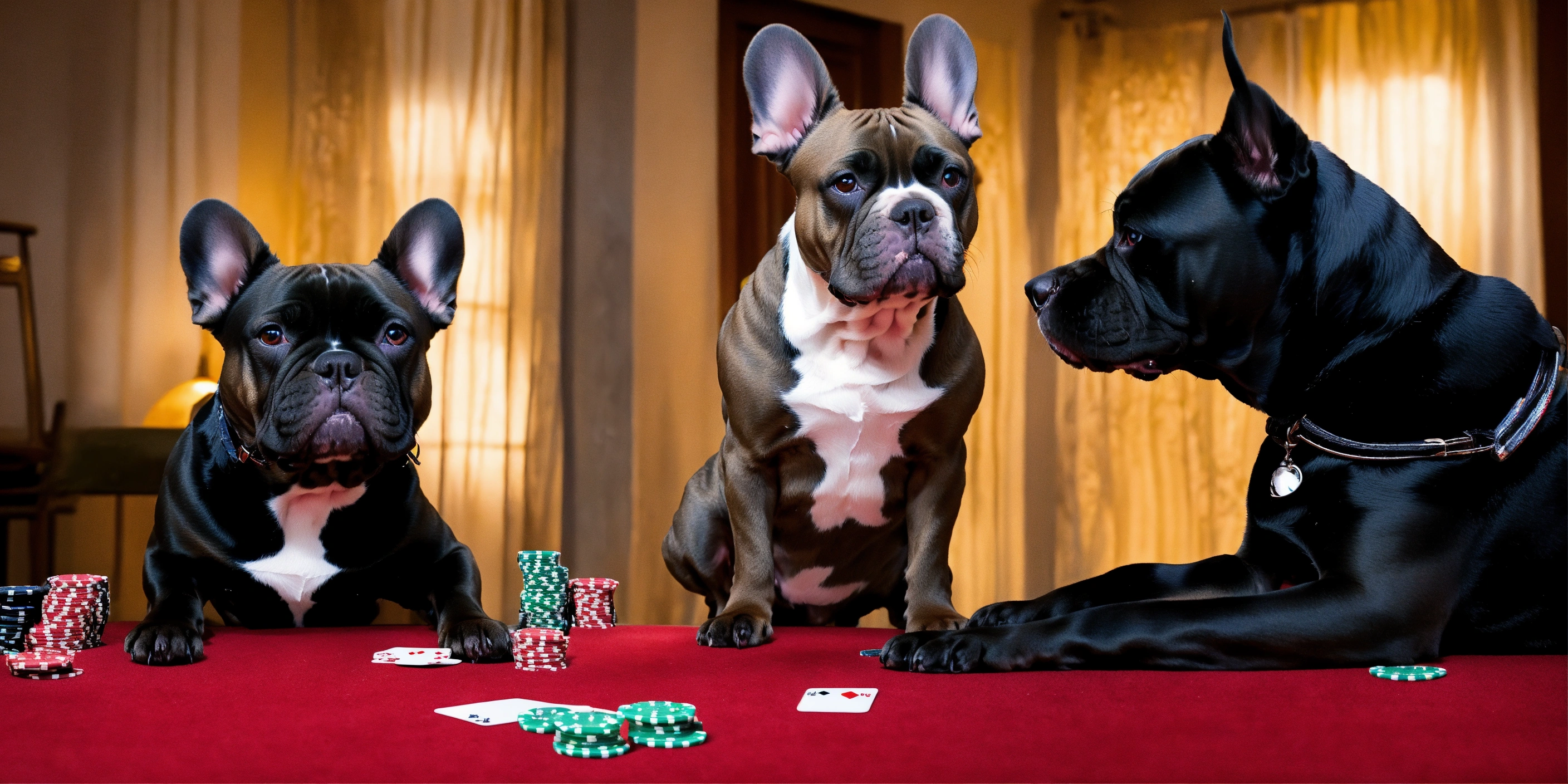 Lexica - A pitbull, french bulldog, and a black lab playing poker