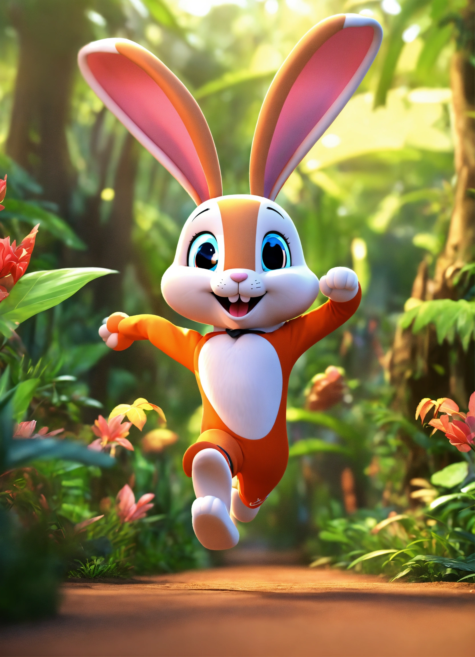 Lexica - 3d cartoon big slim rabbit running in jungle