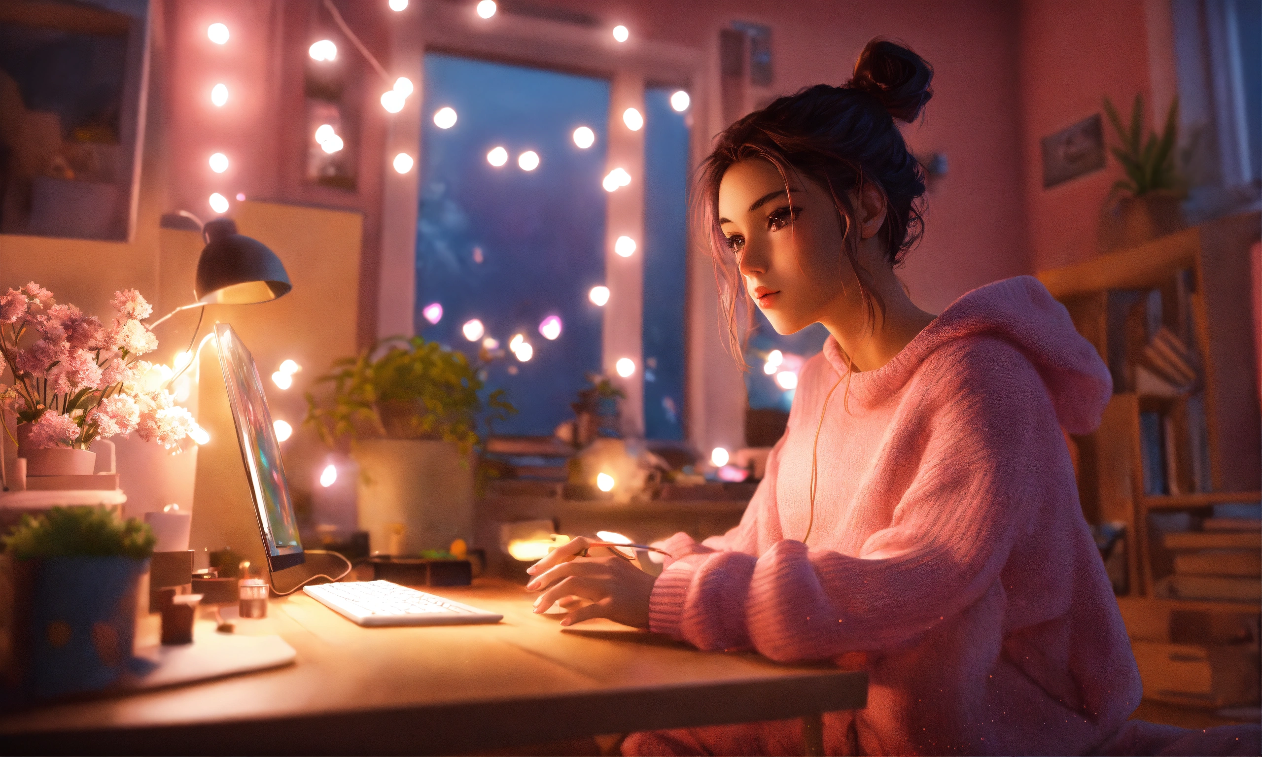 Lexica - Cute lofi girl wearing oversized comfy sweater in front of her ...