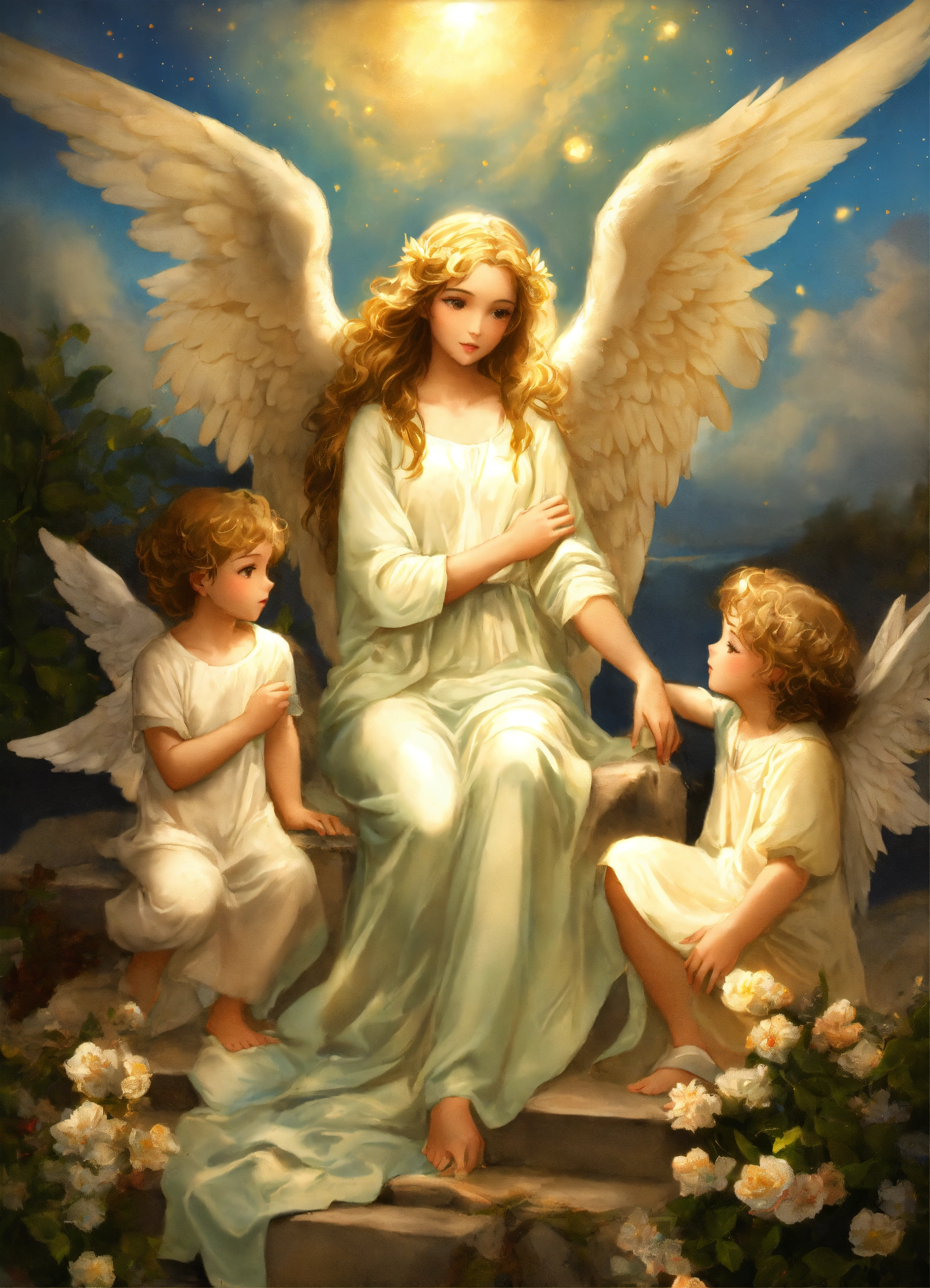 Lexica - A beautiful group of angel watching over children
