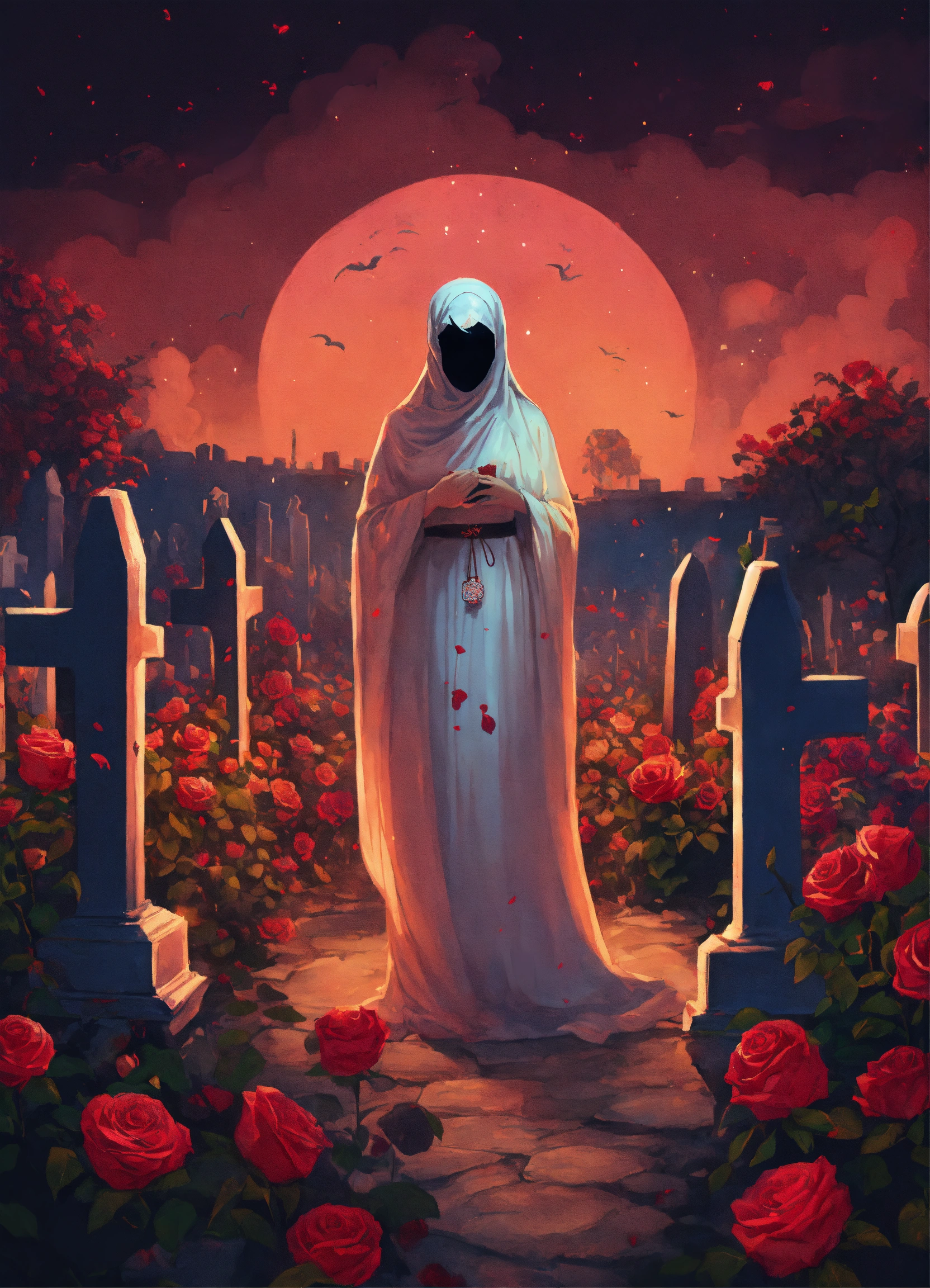 Lexica - A angry ghost of women in a muslim graveyard, surrounded by ...