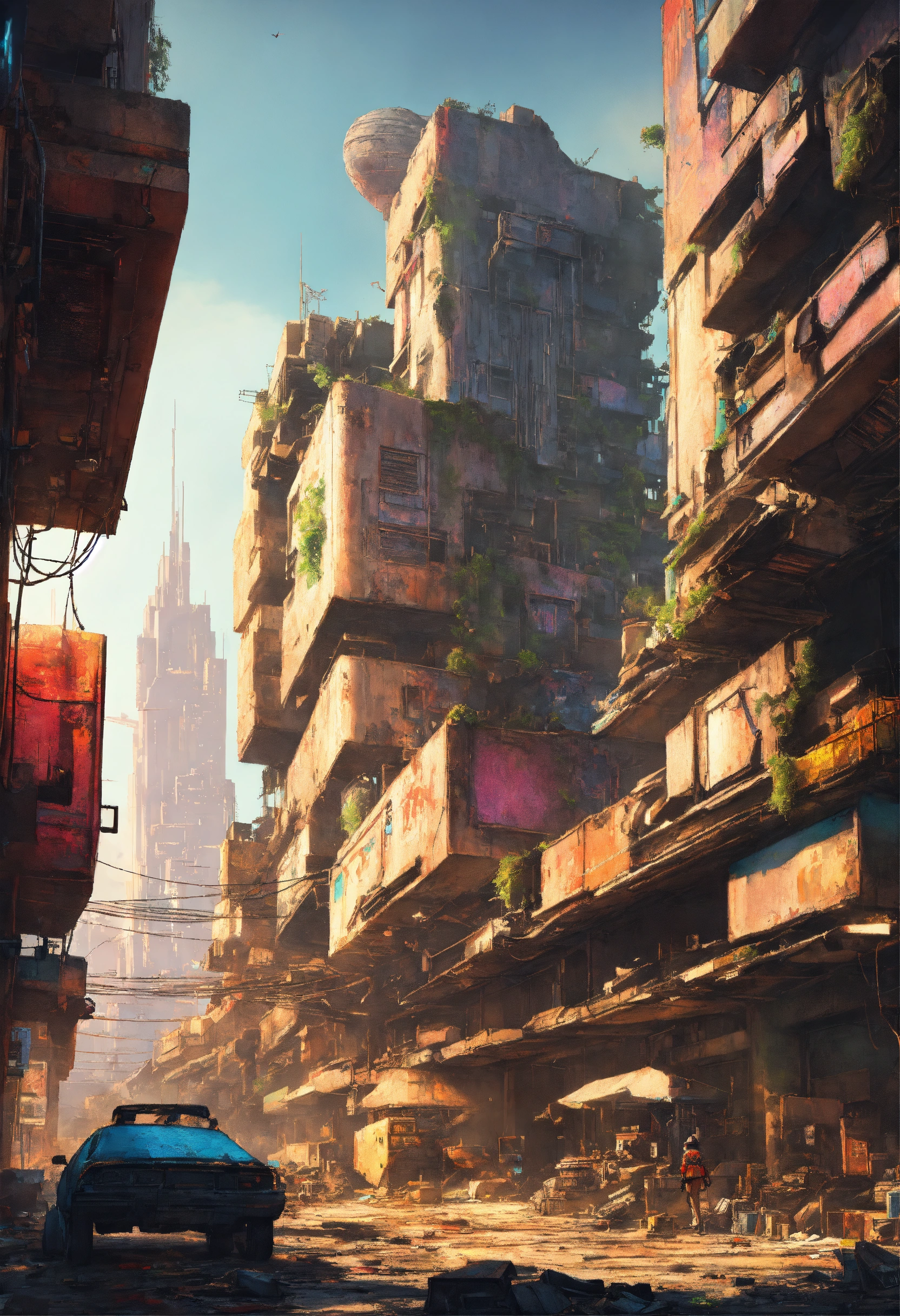 Lexica - Futuristic abandoned city cyberpunk style with junk everywhere
