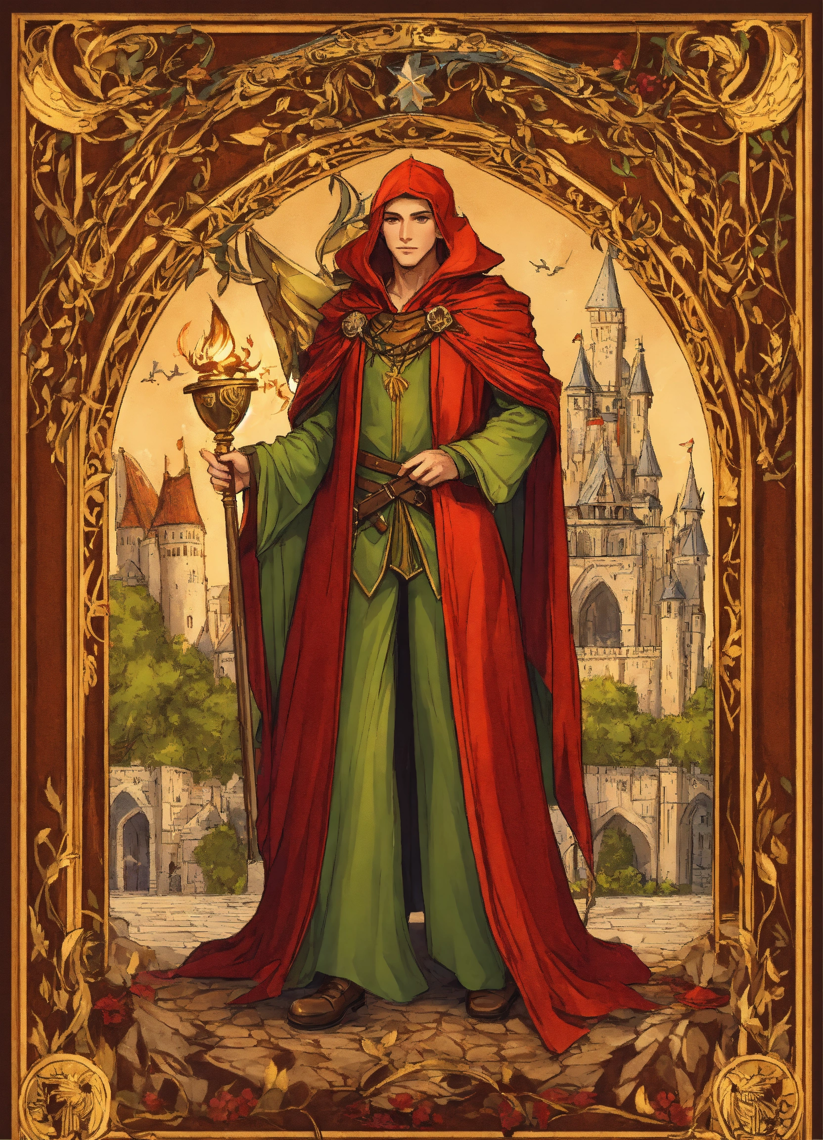 Lexica - T-shirt design, elven mage in the medieval city, in the coat ...