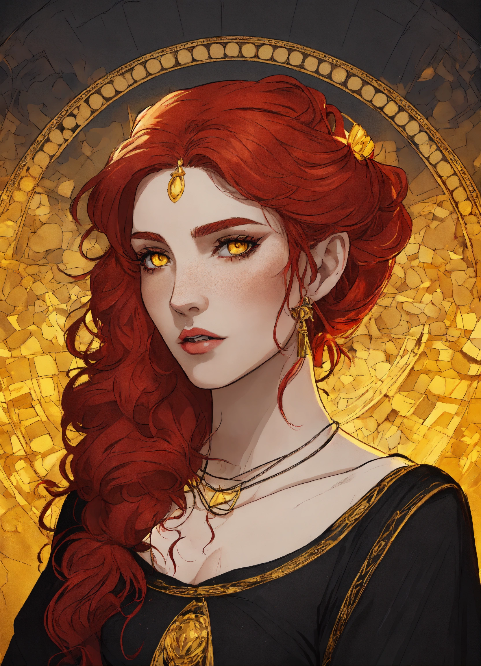 Lexica - Young goth red haired Greek goddess with yellow eyes and a ...