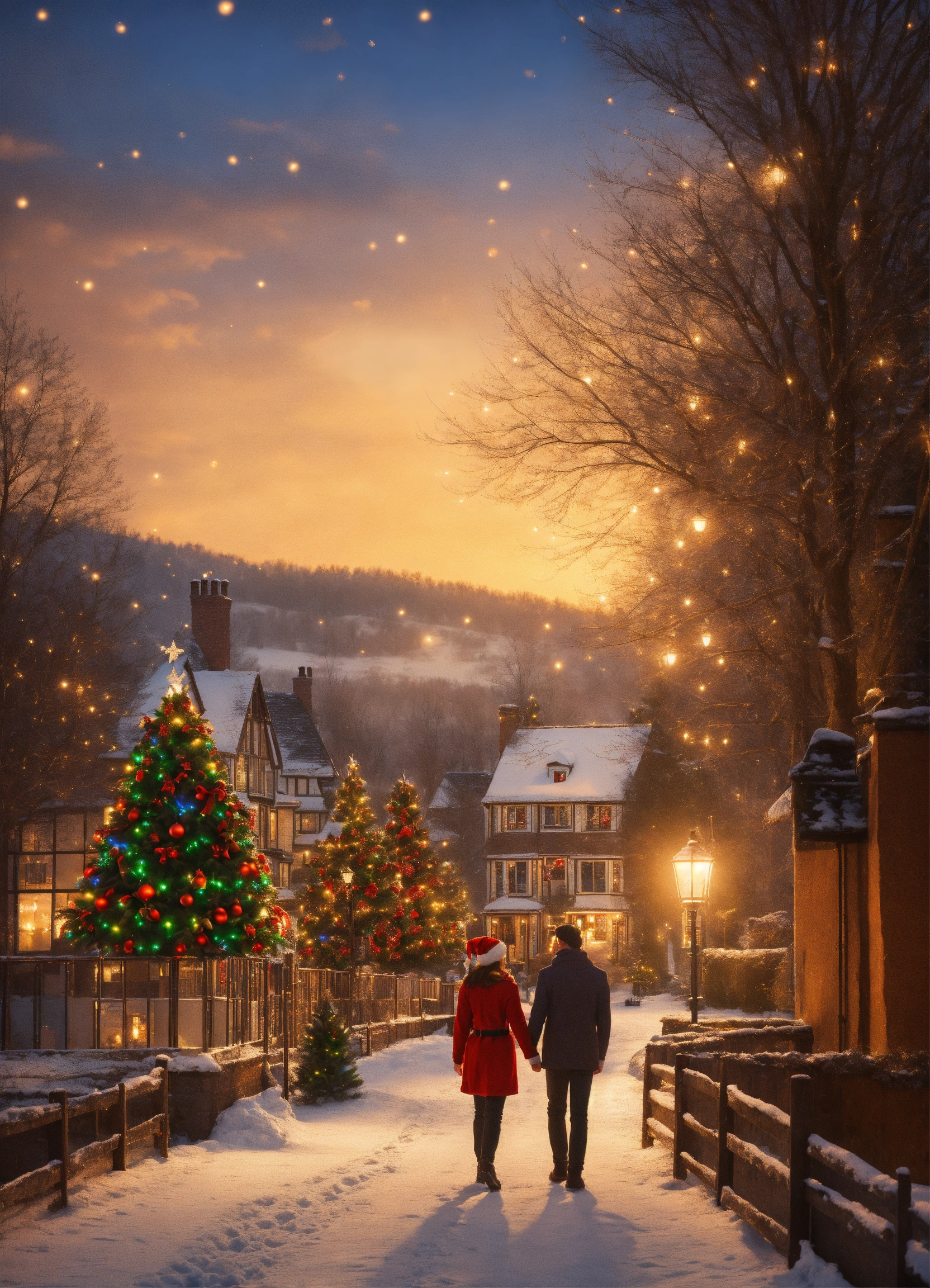 Lexica - Picture an idyllic Christmas scene as viewed by a young couple ...