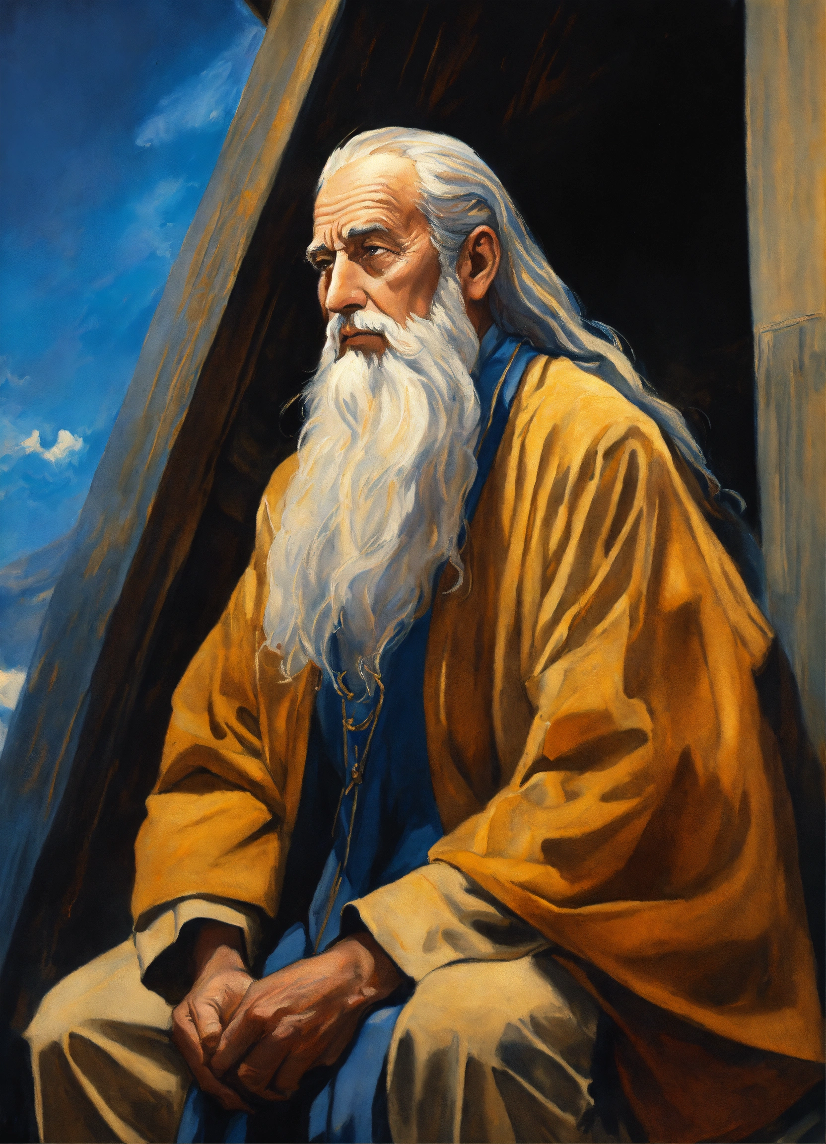 Lexica - A painting of an Christian elder looking out, in the style of ...