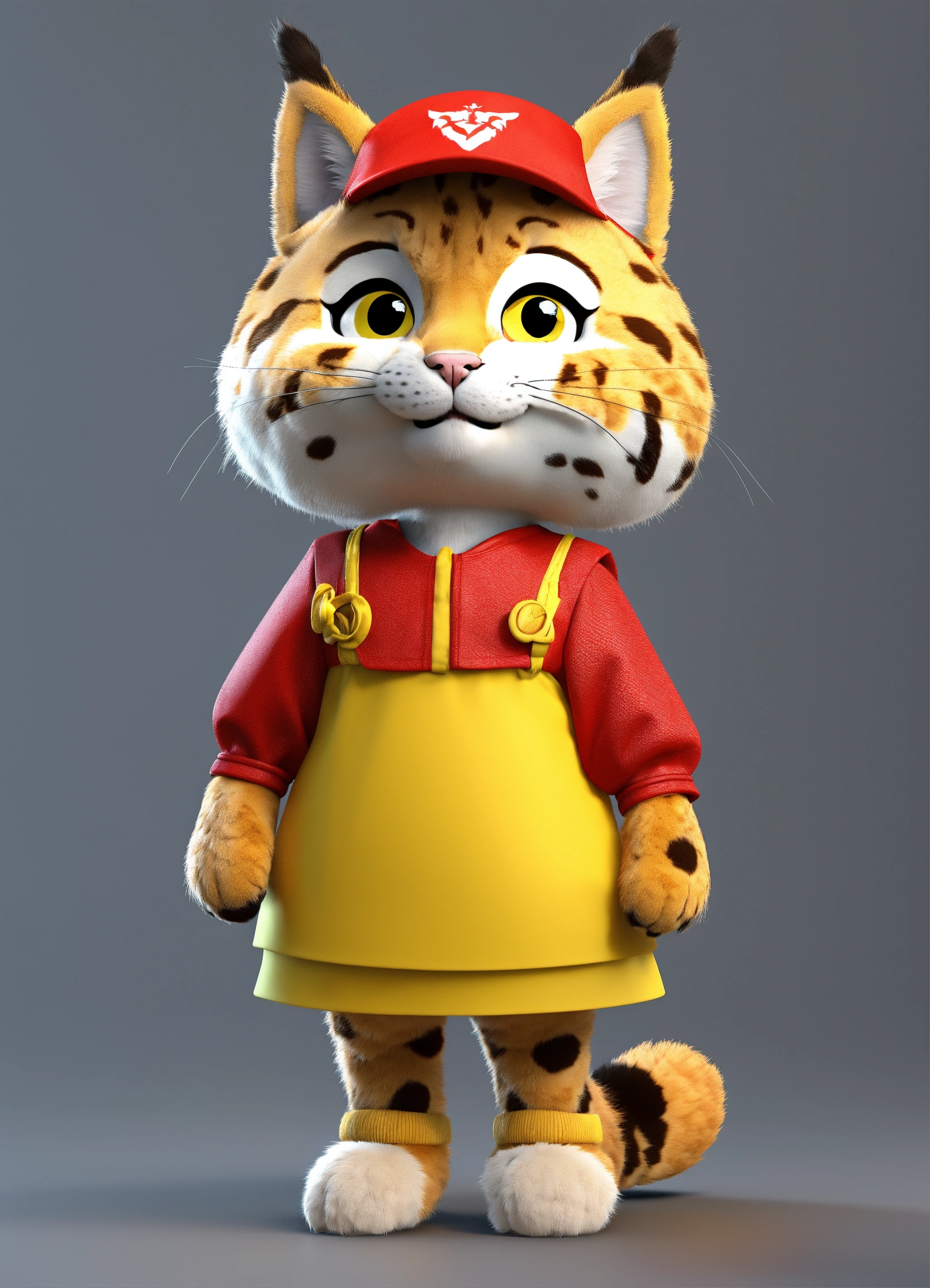 Lexica - Lynx female cat as a mascott, standing straight, wearing red ...