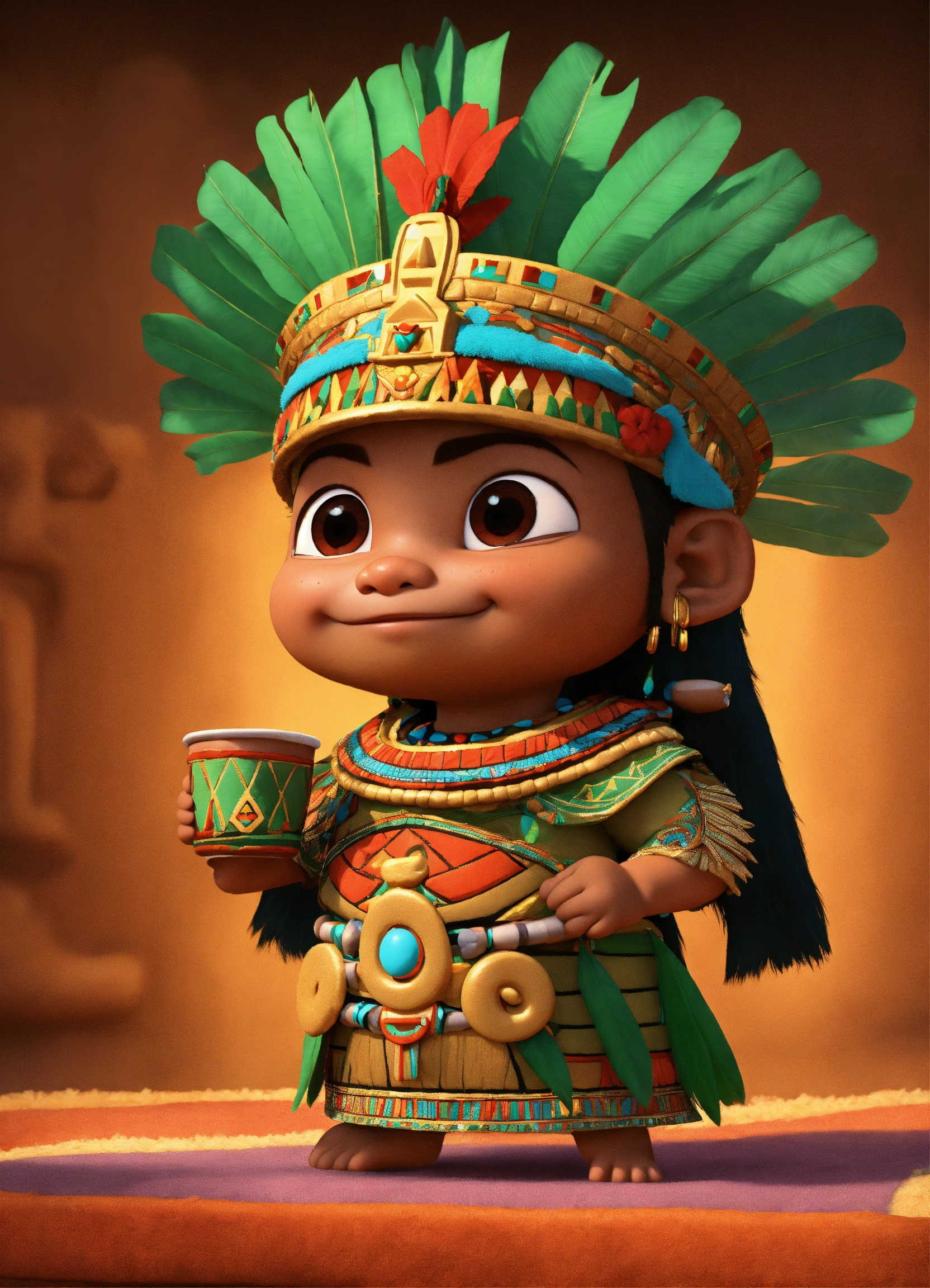 Lexica - Pixar animation of moctezuma as a baby, aztec emperor drinking ...