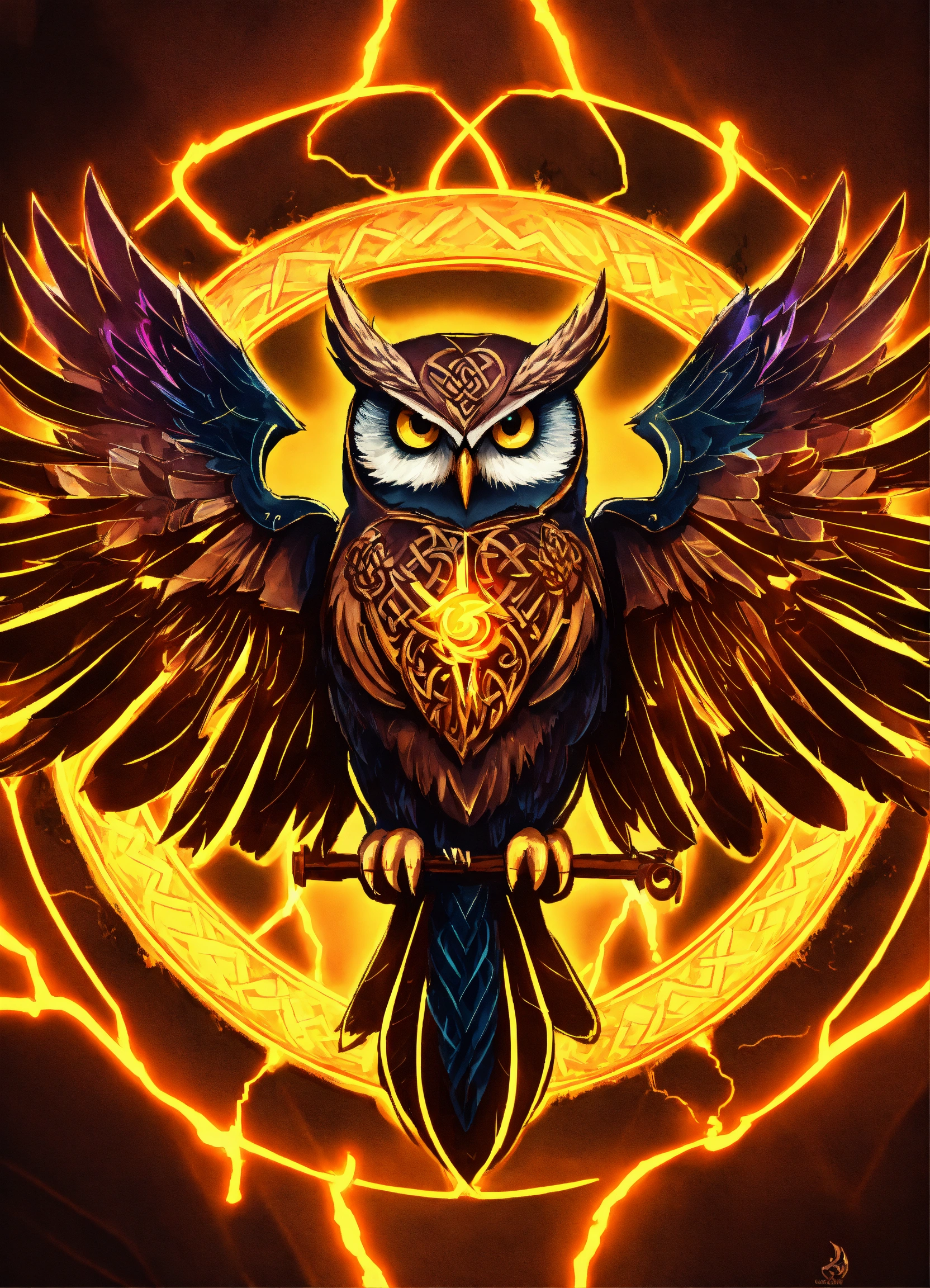 Lexica - Owl, lightning, wings of lightning, logo, 2d, icon, dark ...