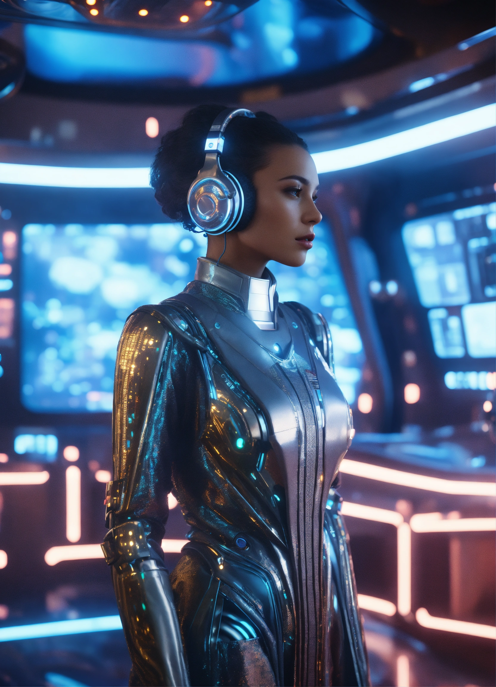 Lexica - Zoom out from a mixed humanoid, wearing a fancy space robe ...