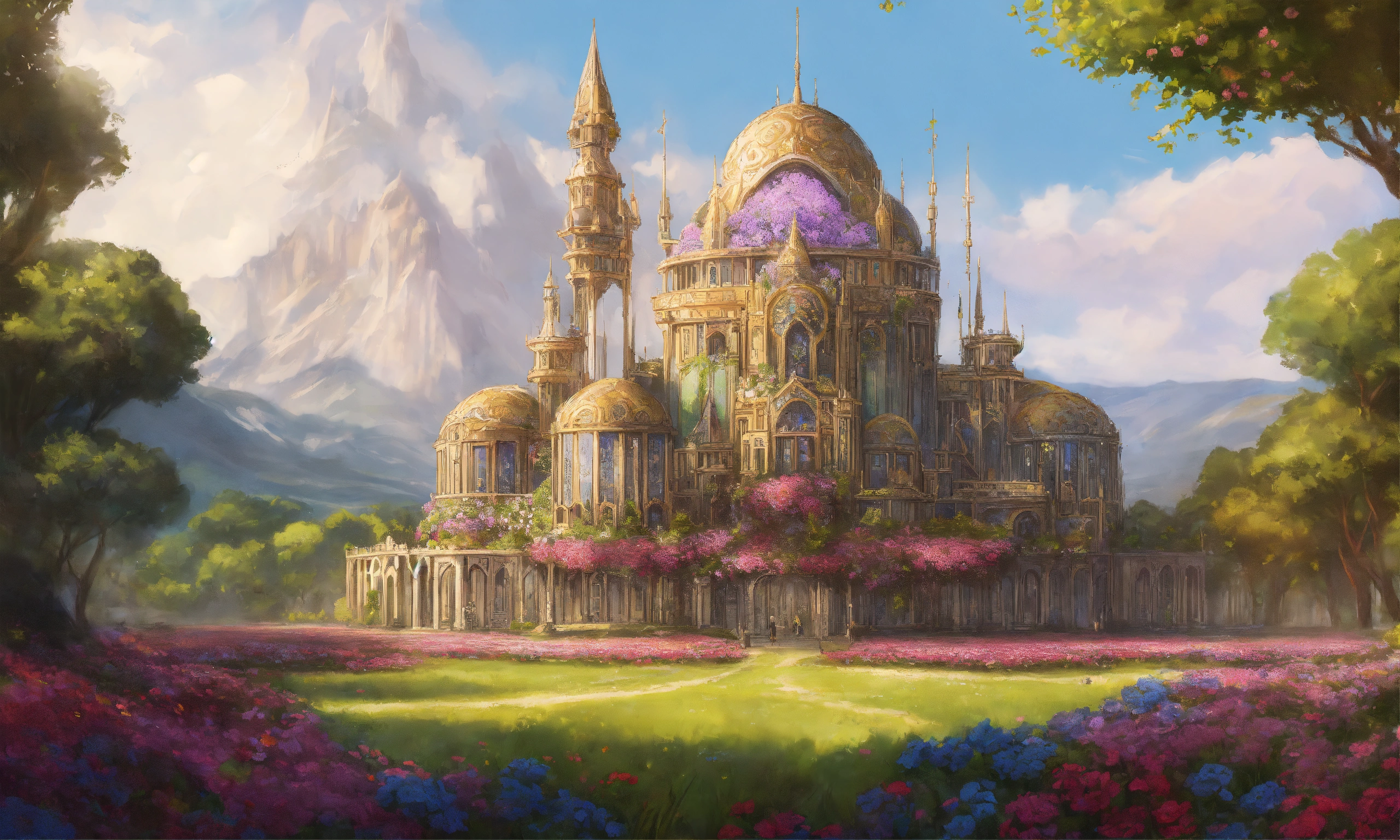 Lexica - Drawing of a fully shown elegant high elf sci fi palace in a ...